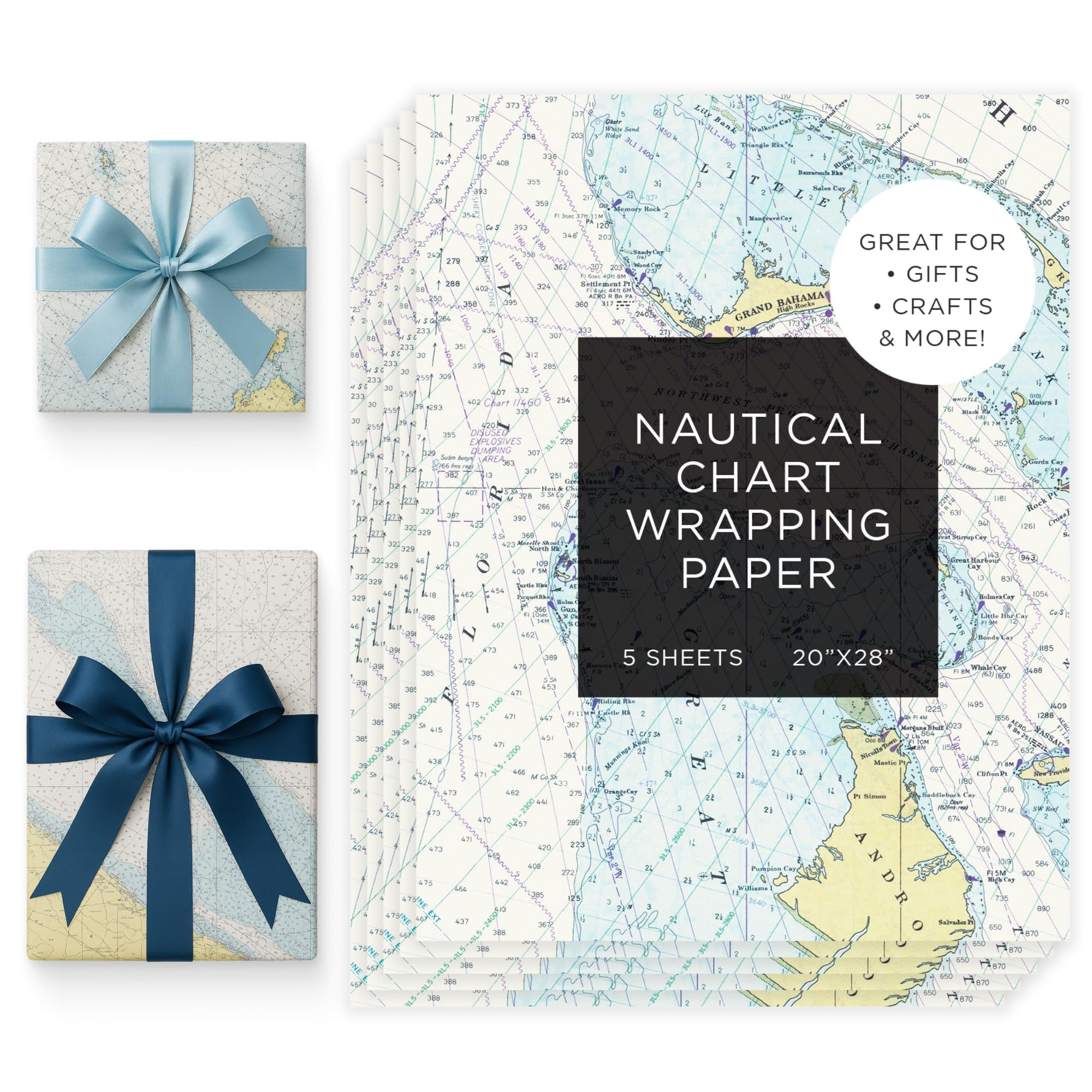Journo Nautical Wrapping Paper Sheets - AIS1 Travel Gift Wrap with Map ...