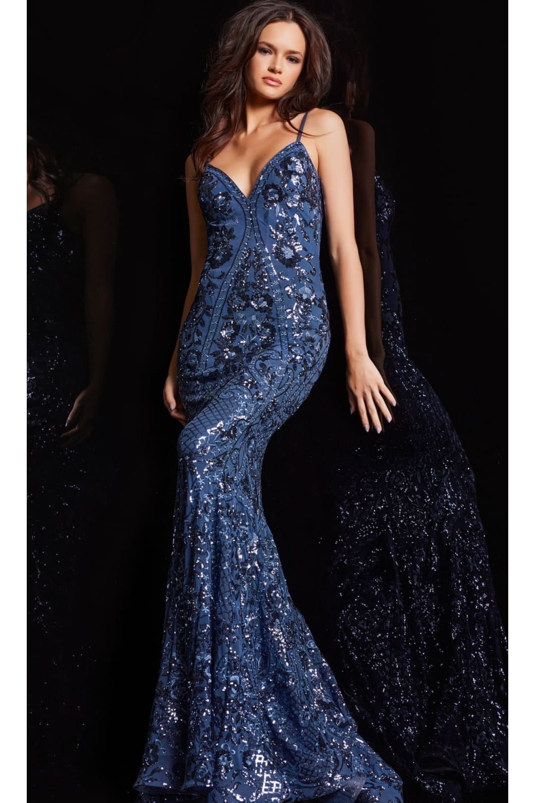 Jovani V Back Long Sequin Print Summer Prom 2026 Dress 23839 Mint Green ...