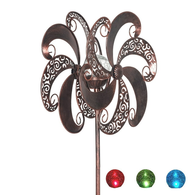 Joveco 360 Swivel Yard Garden Wind Spinners with Solar Lights,Outdoor ...
