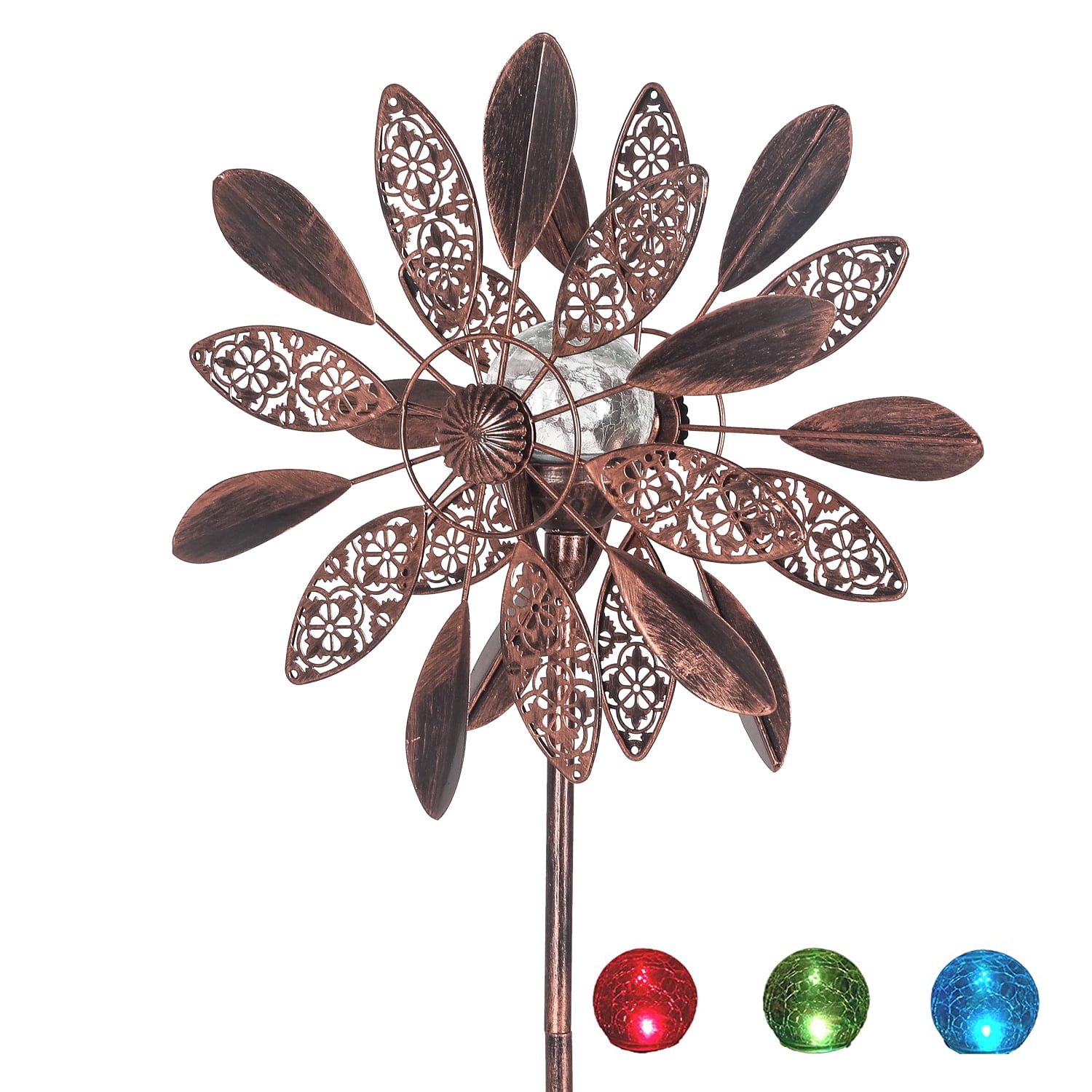 Joveco 59" Solar Wind Spinner, Metal Windmill with Multi-Color LED for ...