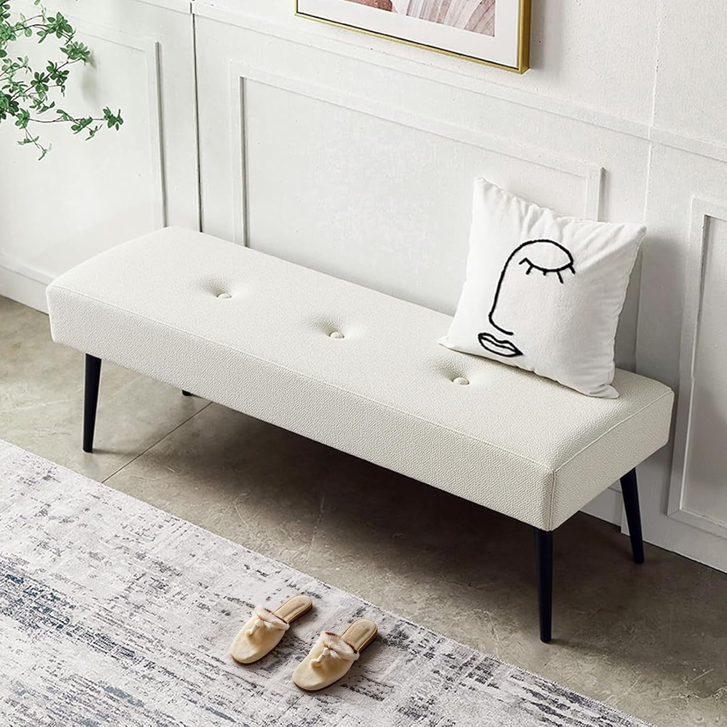 Joveco Entryway Bench - Cream White Bench for Bedroom, Modern End of ...