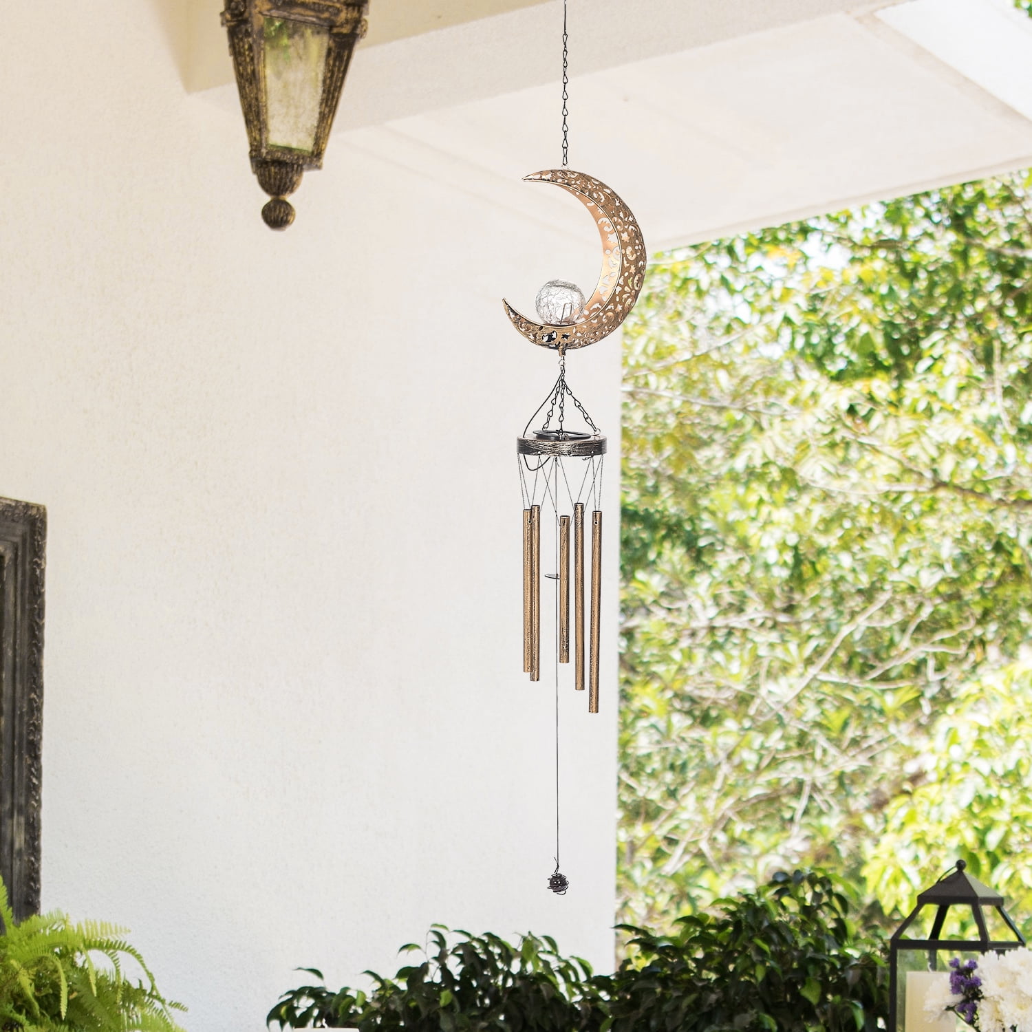 Joveco Hanging Garden Solar Lights Wind Chimes,Retro Waterproof Brass ...