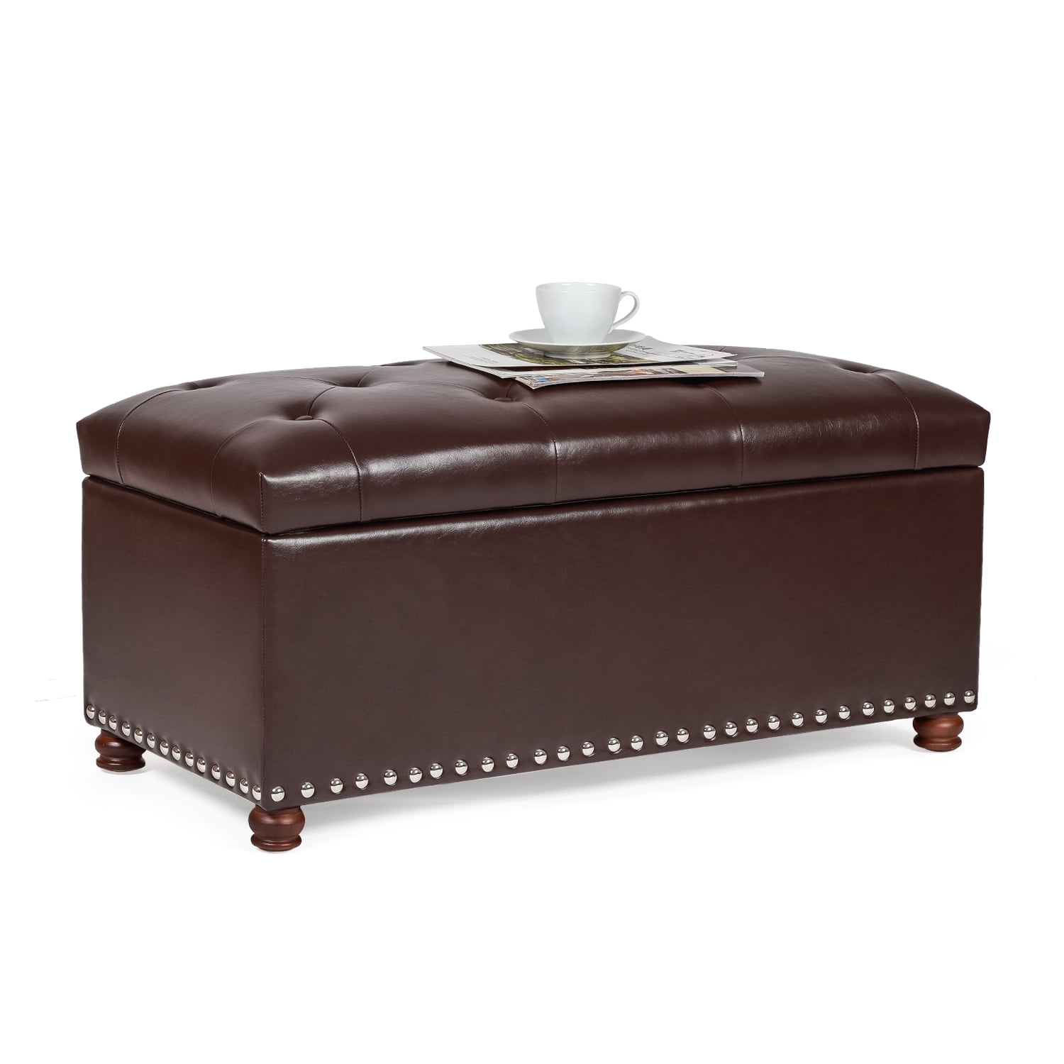 Joveco Leather Rectangular Storage Bench Ottoman Foot Rest Stool,Coffee ...