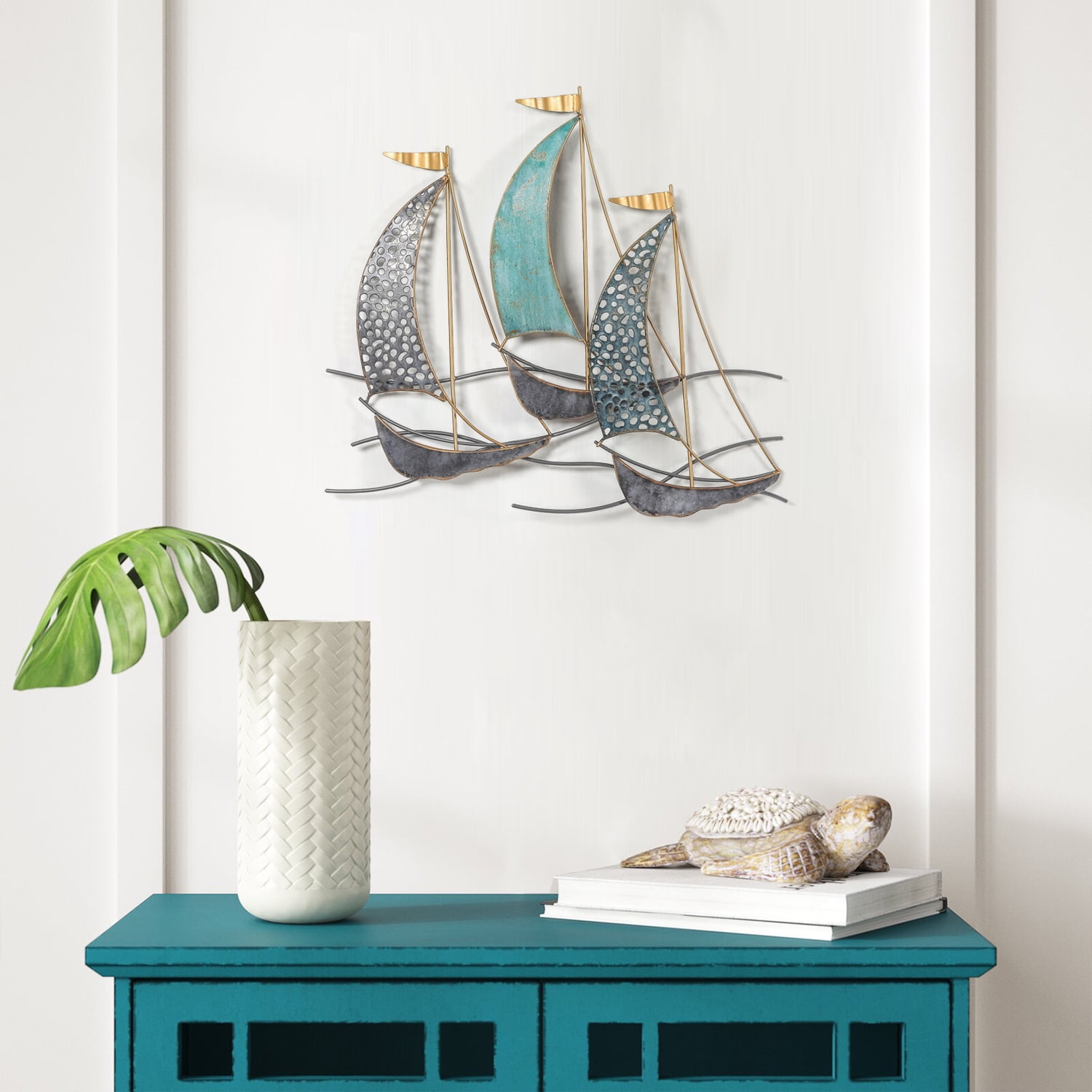 Joveco Metal Sailboat Wall Decor, 3D Nautical Ship Wall Sculptures ...