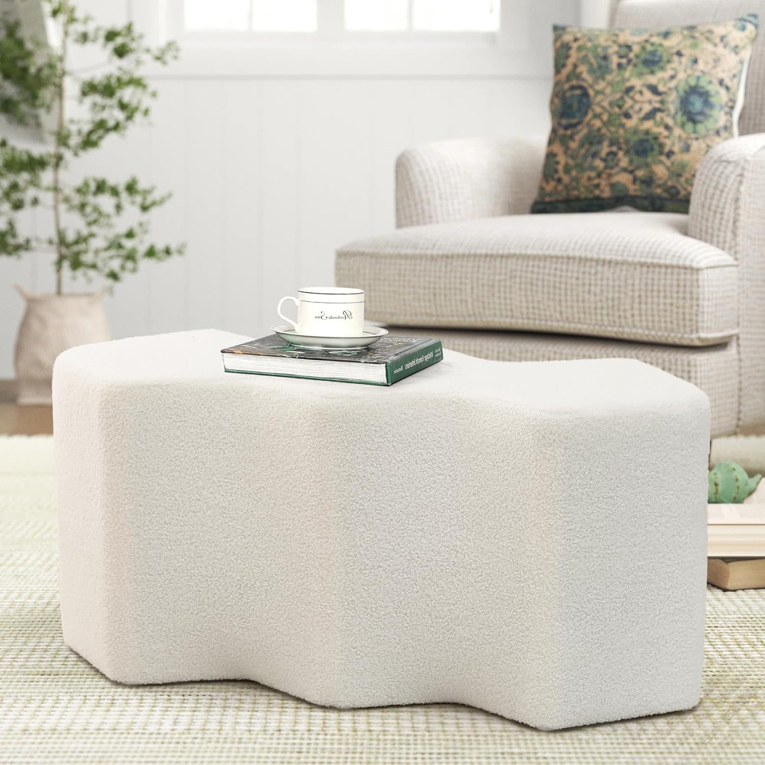 Joveco Modern Boucle Ottoman, Sherpa Multi-Functional Entryway Bench ...