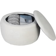 25-Inch Storage Ottoman, Round Ottoman with Small Stool, Modern End ...