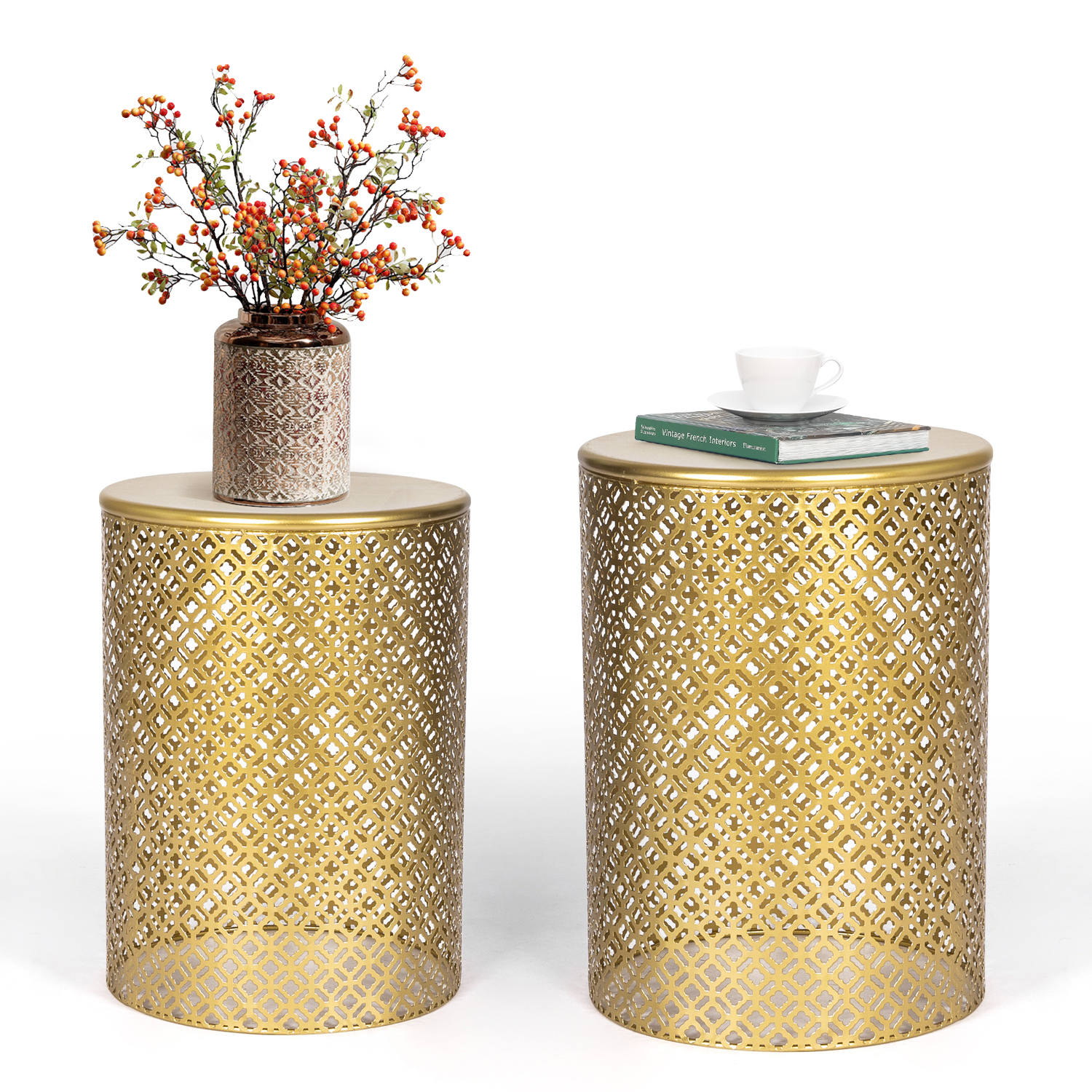 Joveco Pack of 2 Metal Accent Table,Decorative Round End Tables ...