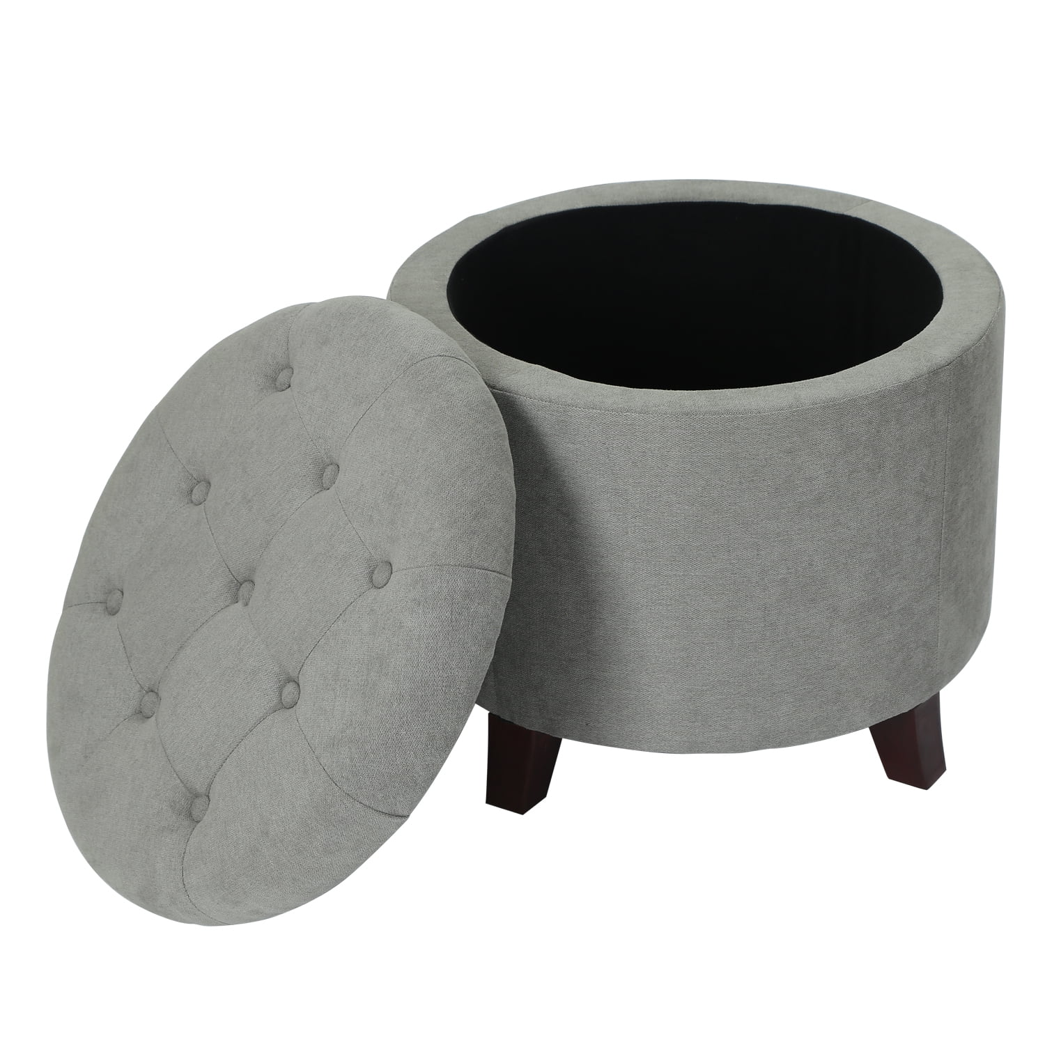 Joveco Round Storage Ottoman, Button Tufted Ottoman Foot Stools, Linen ...