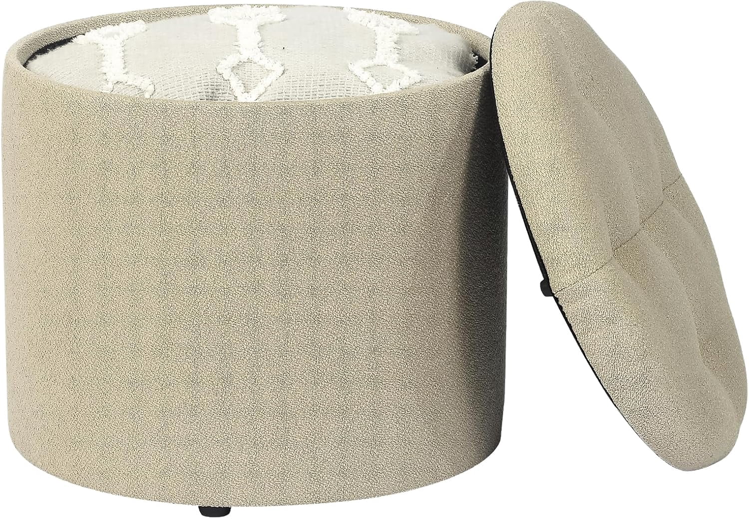 Joveco Round Storage Ottoman, Fabric Small Foot Rest Stool with ...