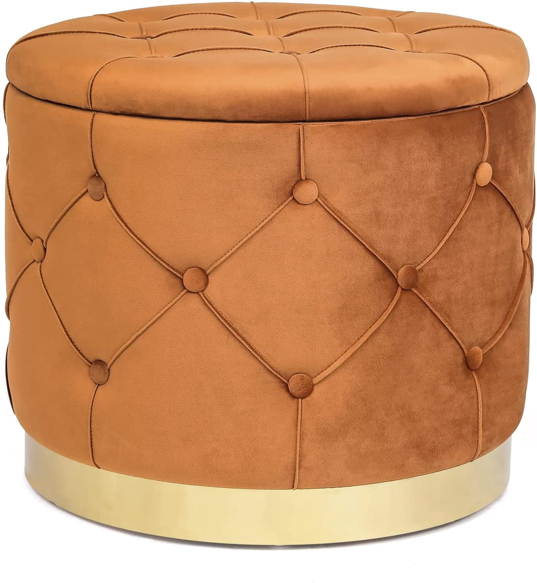 Joveco Round Storage Ottoman, Velvet Button Tufted Upholstered with ...