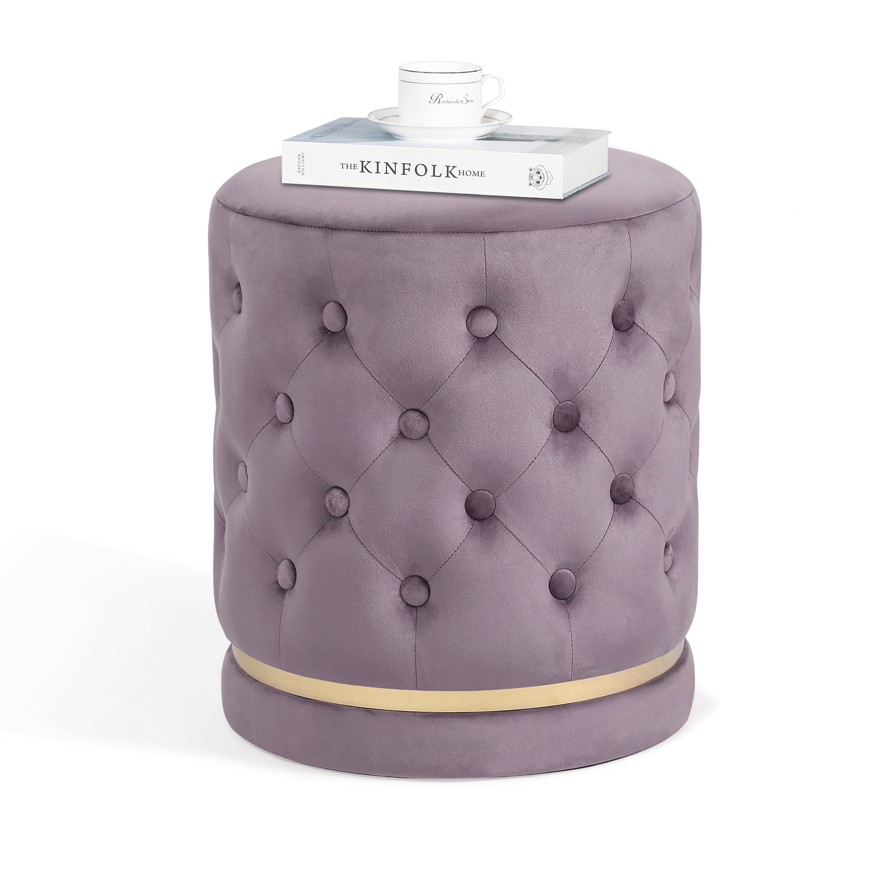 Joveco Decorative Round Velvet Ottoman Footstool, Button Tufted ...