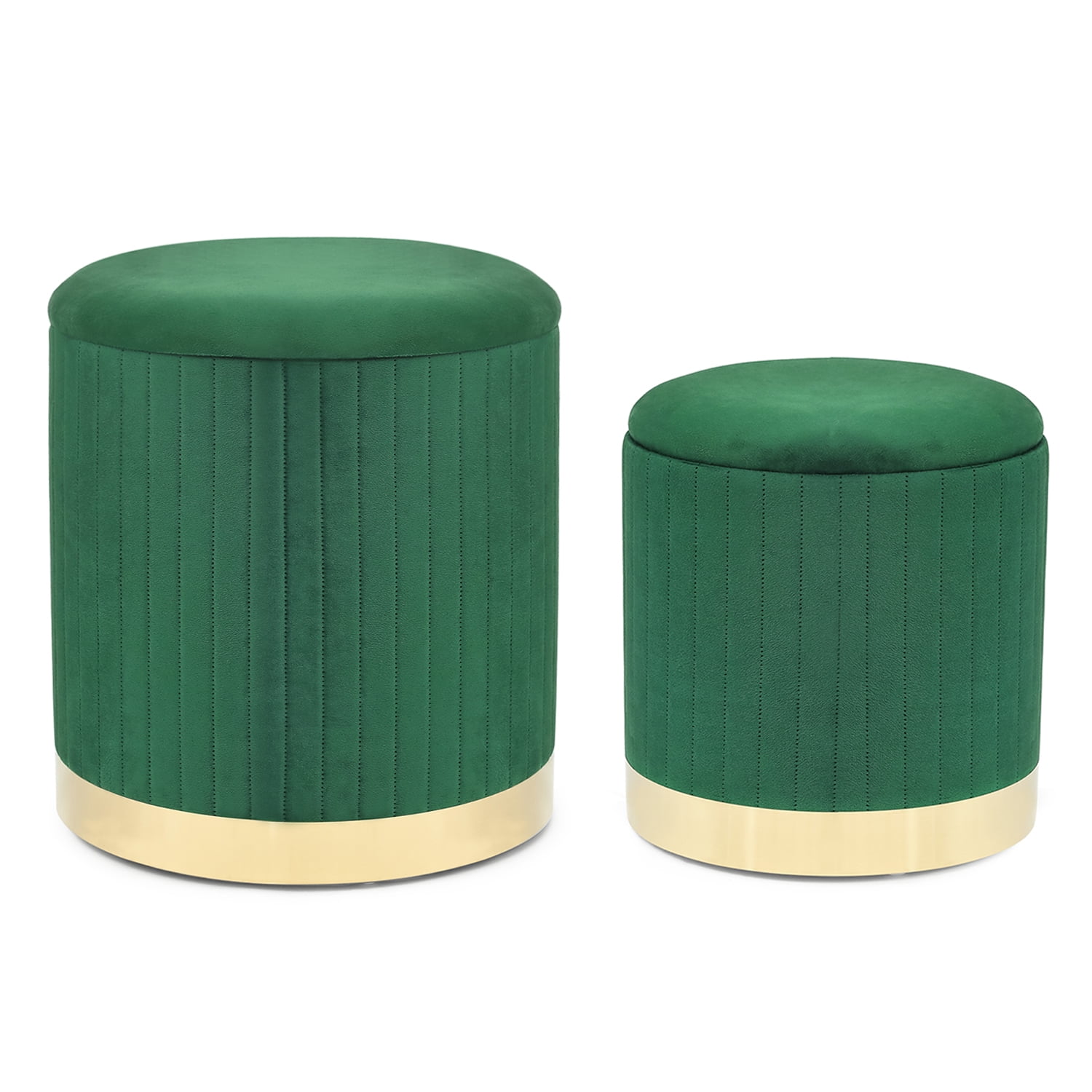 Joveco Round Velvet Storage Ottoman Upholstered Foot Rest Stool with ...