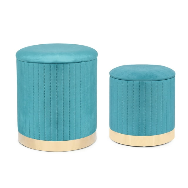 Joveco Round Velvet Storage Ottoman Upholstered Foot Rest Stool with ...