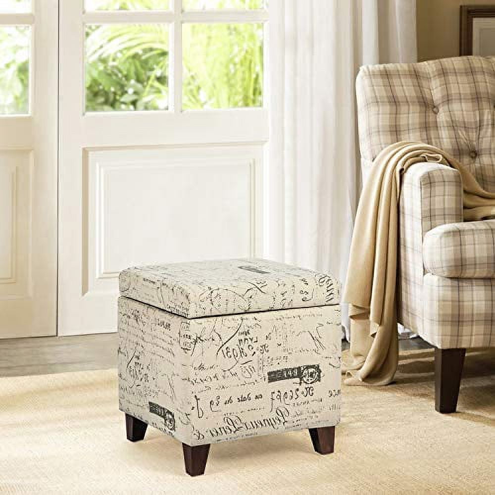 Joveco Storage Square Ottoman with Tray, Small Linen Foot Rest Stool ...