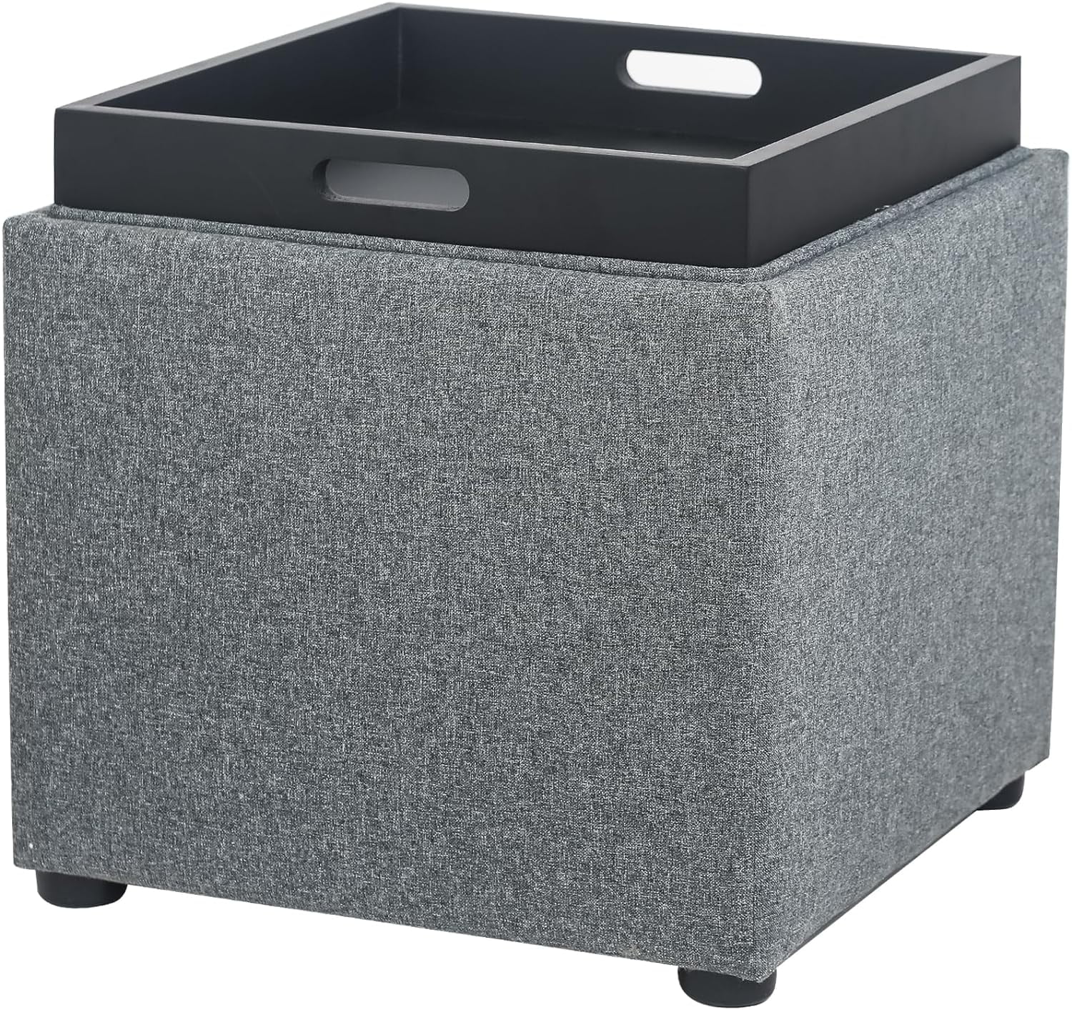 Joveco Storage Square Ottoman with Tray, Small Linen Foot Rest Stool ...