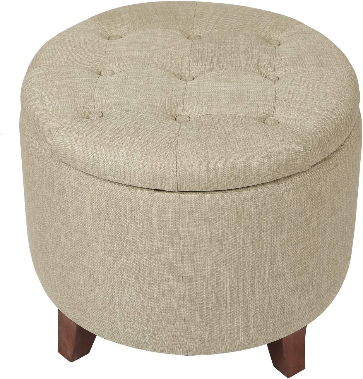 Joveco Upholstered Round Button Tufted Storage Ottoman, Footrest ...