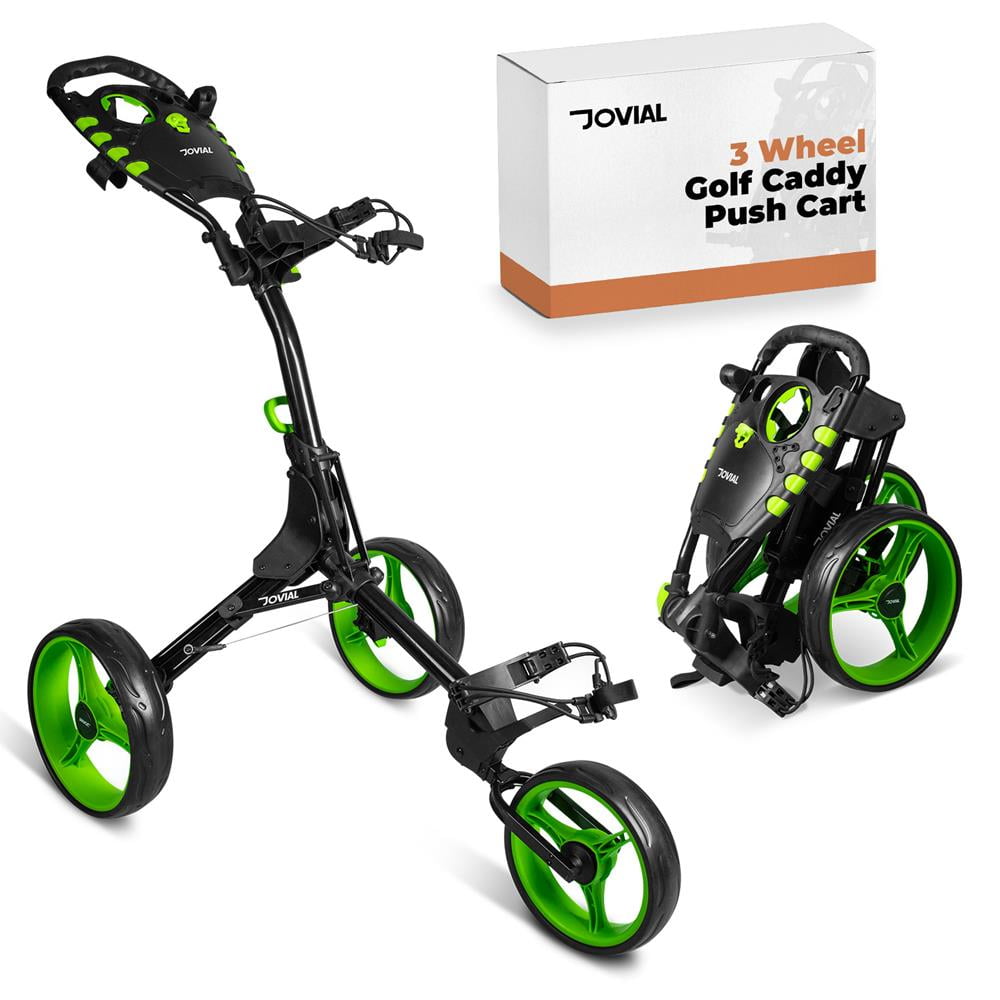Jovial Foldable 3-Wheel Golf Push Cart - New Deluxe Scorecard Holder ...
