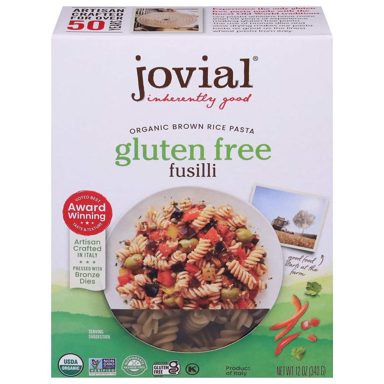 Jovial Organic Brown Rice Pasta Gluten Free Fusilli - 12 oz (Packaging ...