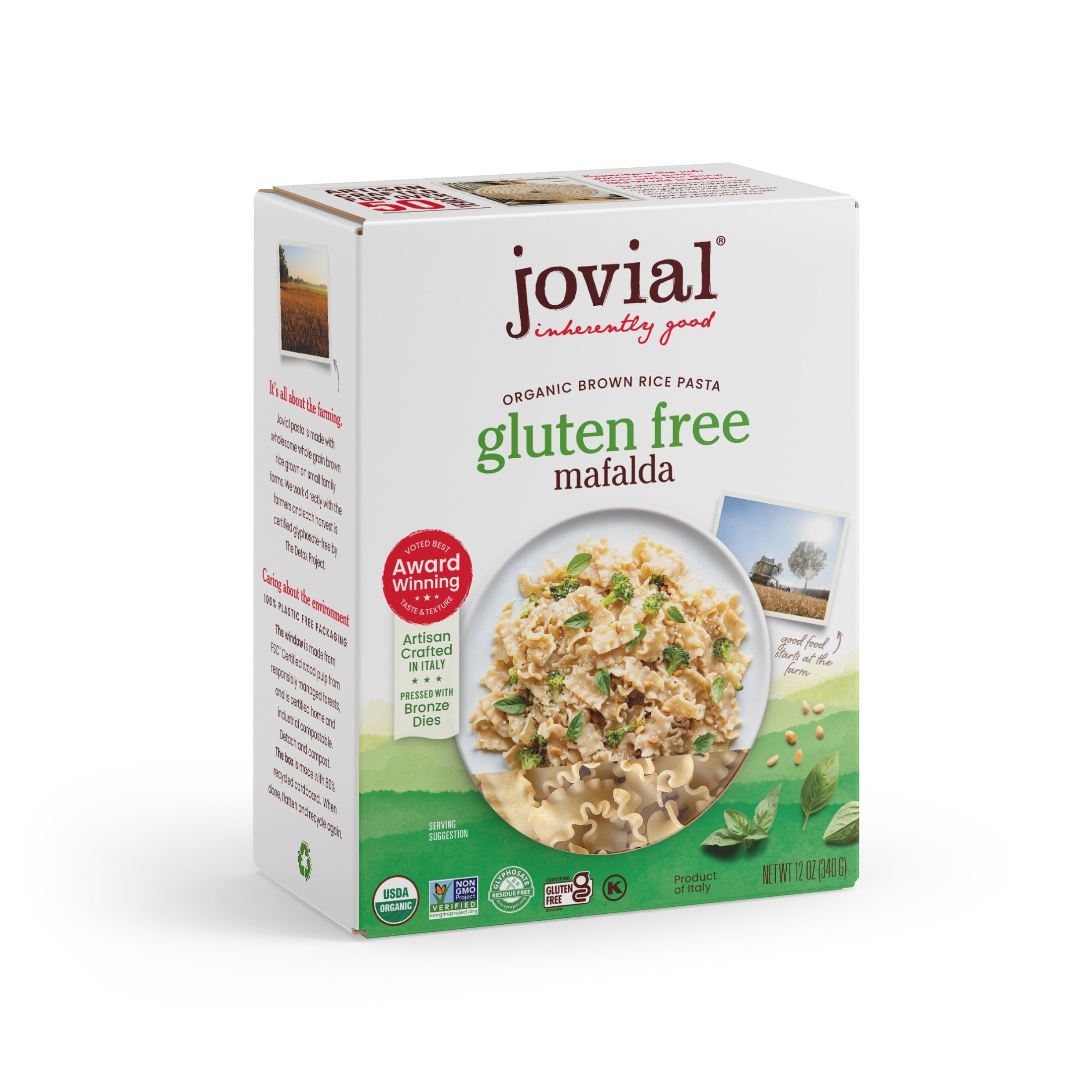Jovial Organic Whole Grain Brown Rice Pasta, Gluten Free, Mafalda, 12 ...