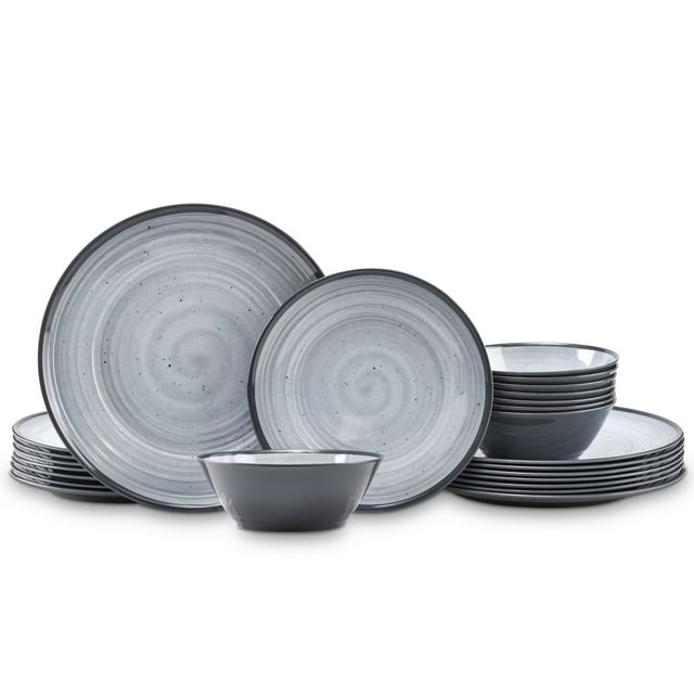 Free Shipping! Joviton Home 24PCS Swirl Cool Gray Melamine Dinnerware ...
