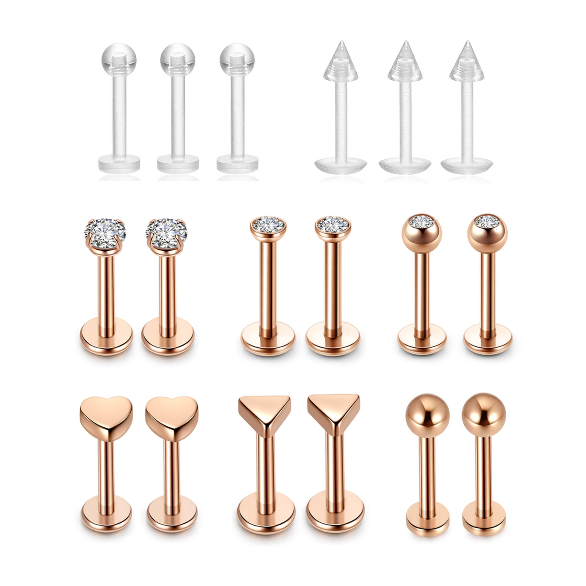 Jovivi 18Pcs 16G Stainless Steel Nose Studs Tragus Labret Clear Nose ...