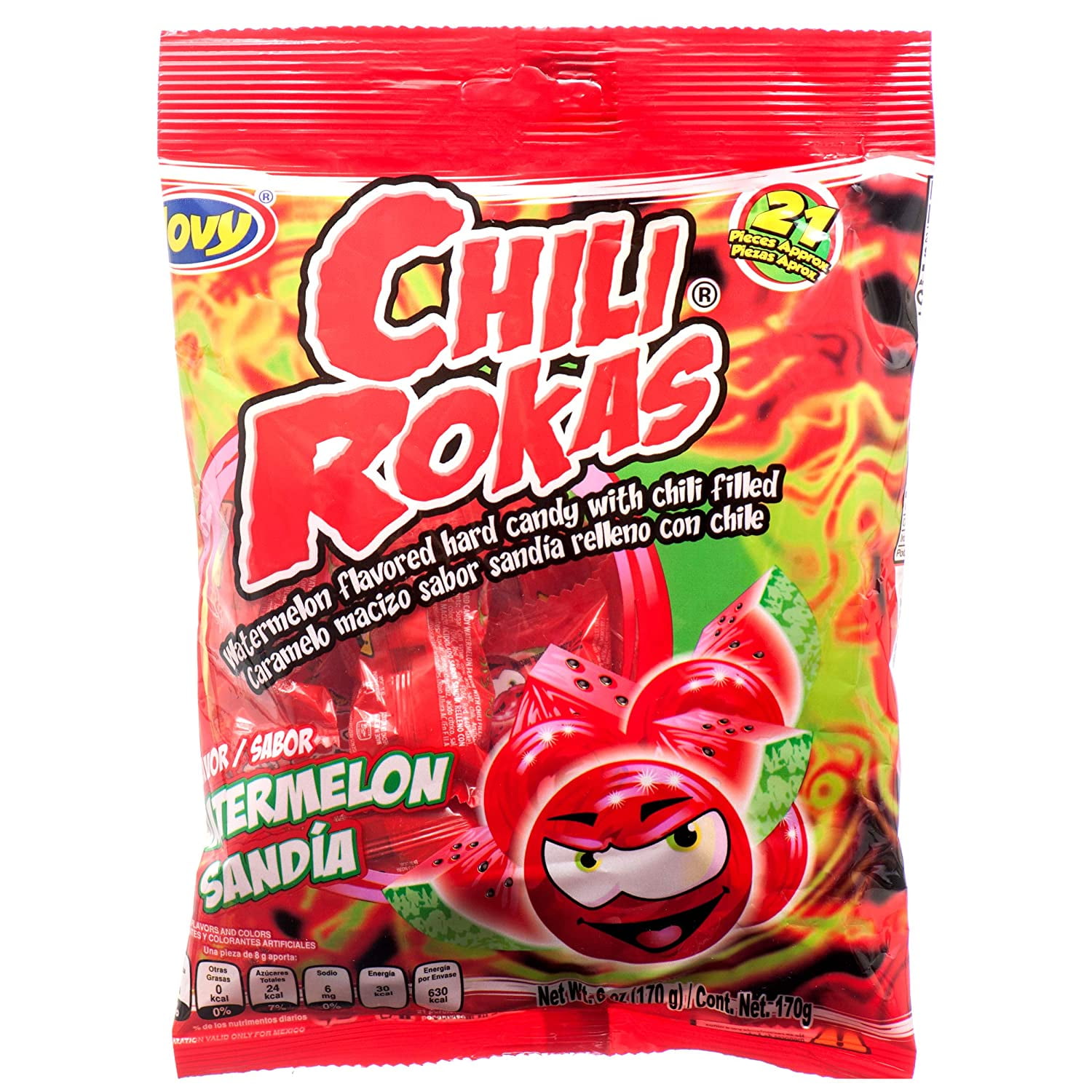 Jovy Chili Rokas Watermelon Flavor Candy, Spicy Chili Filling, 6 oz Bag ...