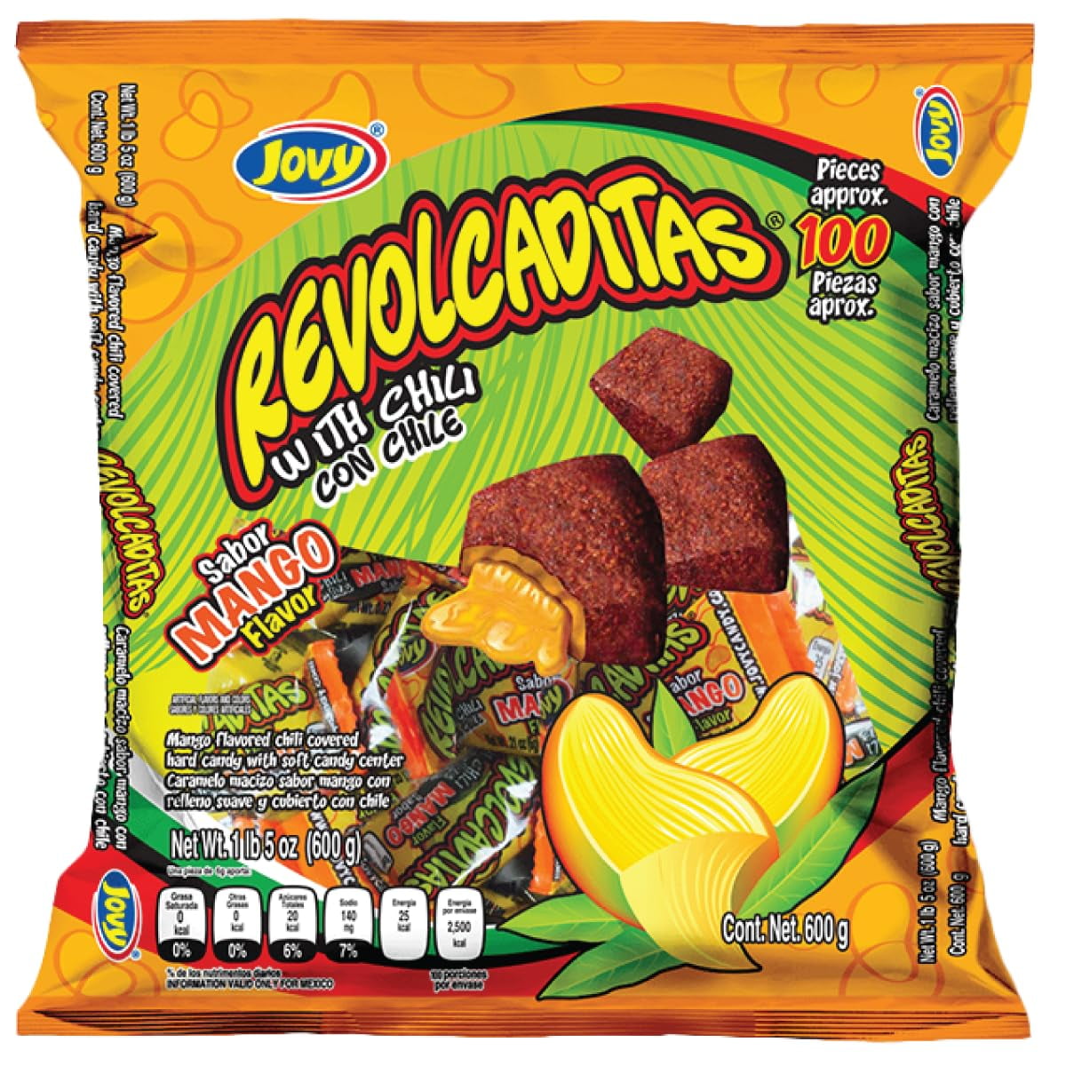 Jovy Revolcaditas Mango Flavor MFF30 with Chili | Mexican Candy | 100 piece Bag - Walmart.com