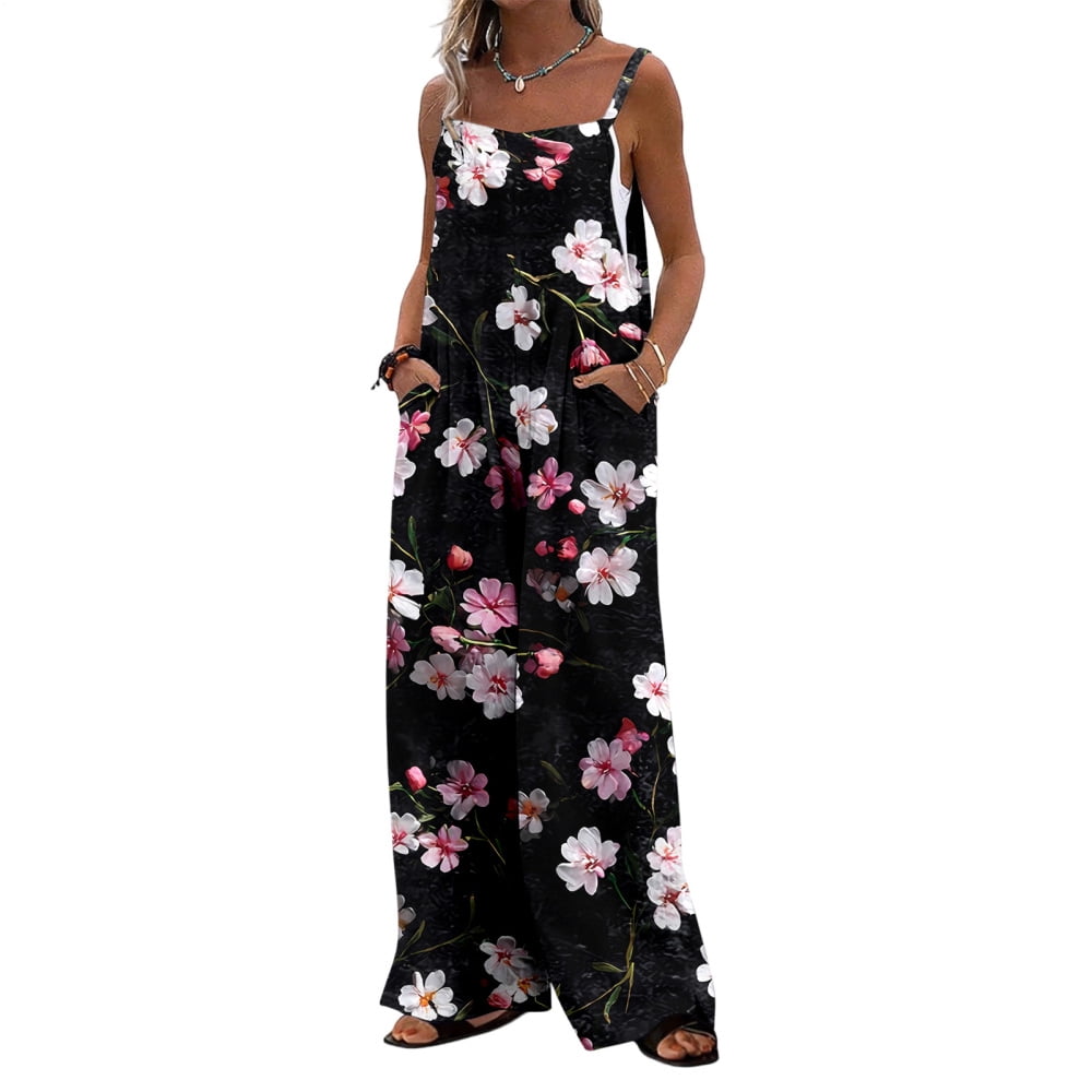 Jowamay Boho Jumpsuit for Women Wide Leg Summer Boho Rompers Sleeveless ...