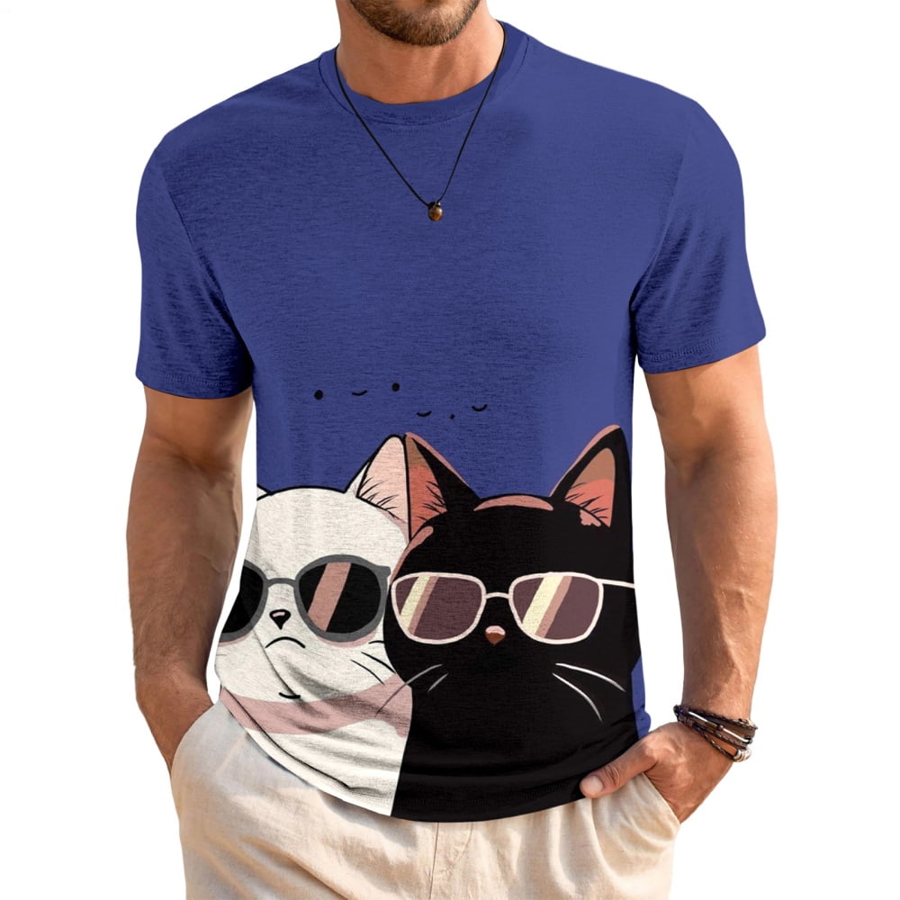 Jowamay Cat Shirts for Men Crew Neck Casual Printed T Shirts Fashion ...