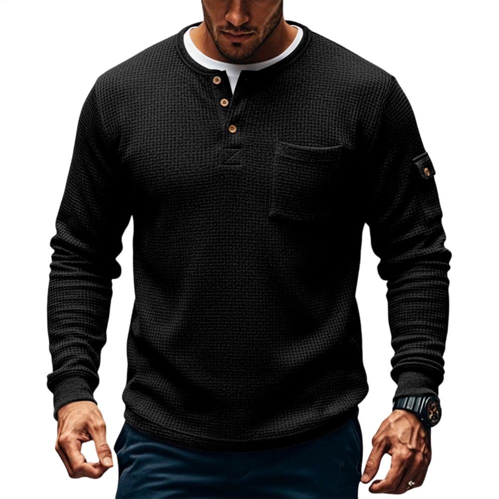 Jowamay Long Sleeve Waffle Shirt Men Fake Two-Piece Long Sleeve ...