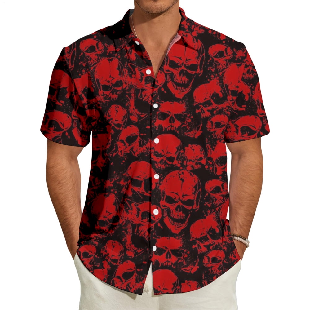 Jowamay Skull Hawaiian Shirt for Men Vintage Printed Spooky Short ...