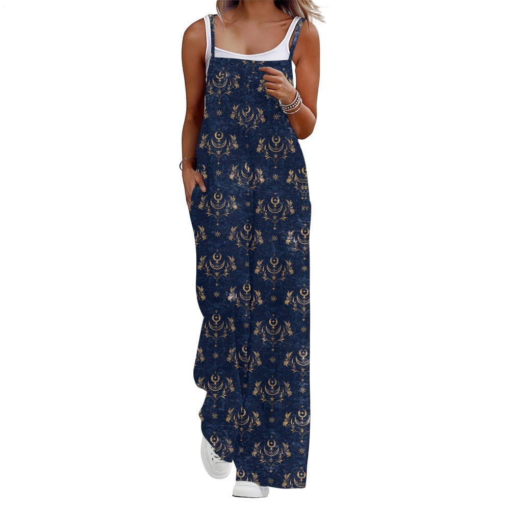 Jowamay Women's Boho Wide Leg Jumpsuits Floral Loose Sleeveless Beach ...