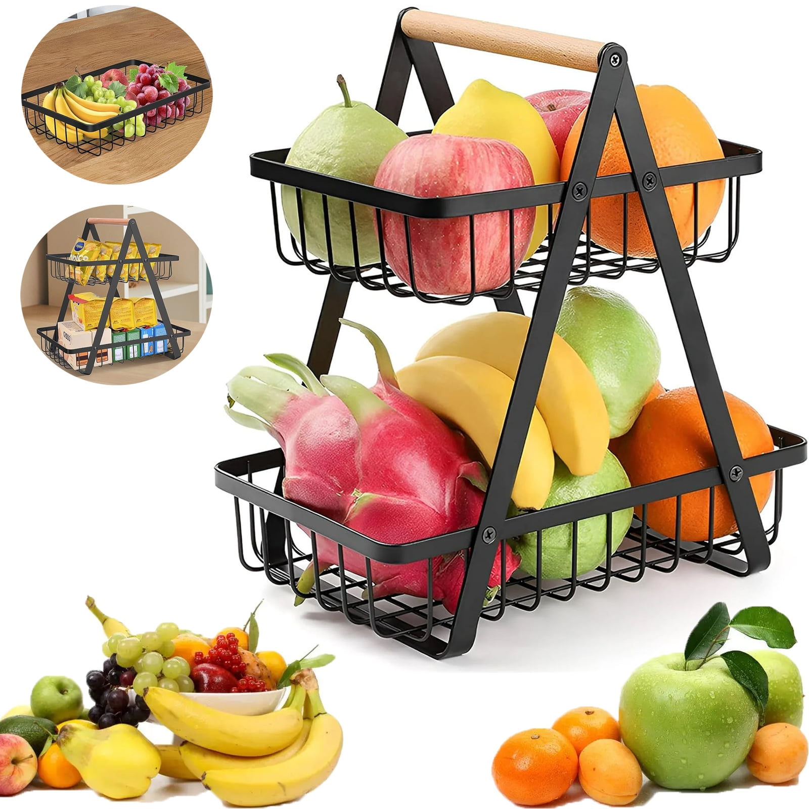 Jowenia 2-Tier Fruit Basket for Kitchen Countertop, Stackable Vegetable ...