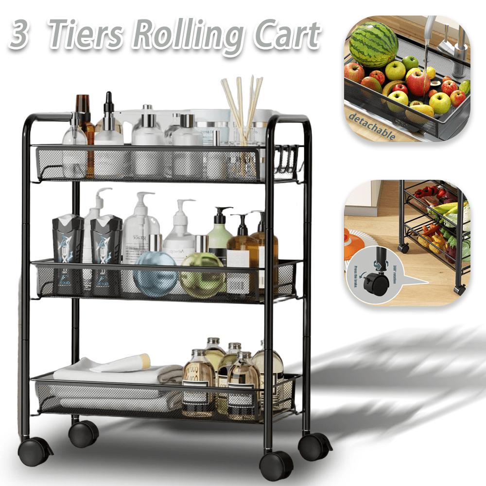 Jowenia 3 Tier Mesh Utility Cart, Rolling Stainless Steel Organization ...