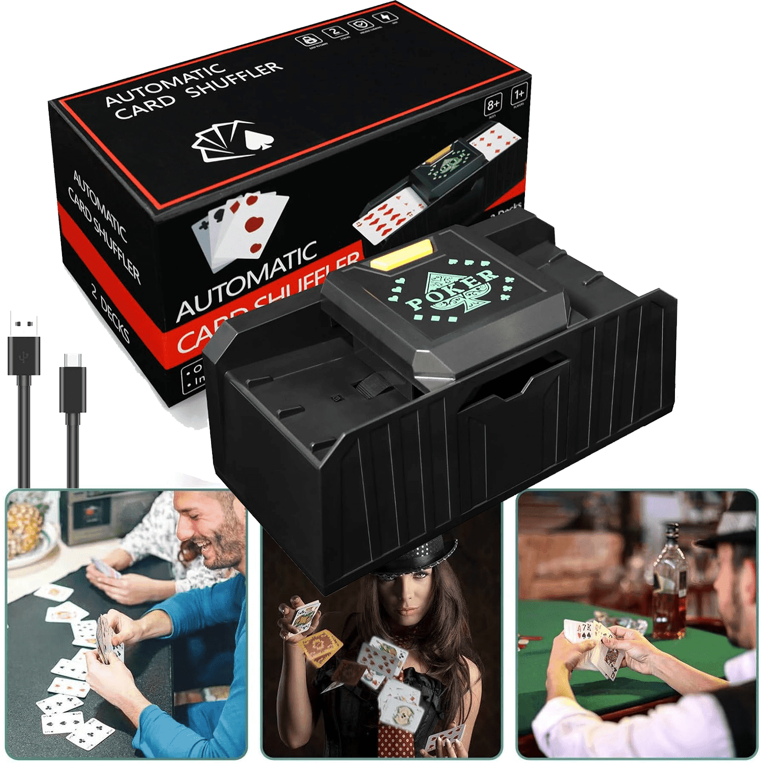 Jowenia Automatic Electric Card Shuffler, Battery-Operated Poker ...