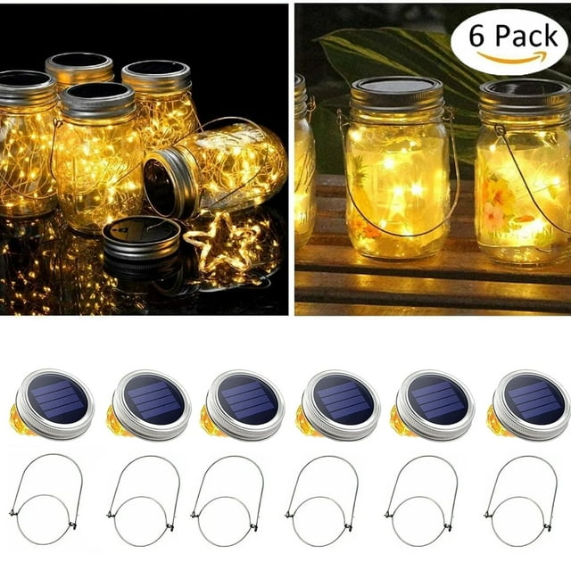 Jowenia Solar Mason Jar Lids String Lights, 6 Pack 30 LEDs Solar Fairy ...