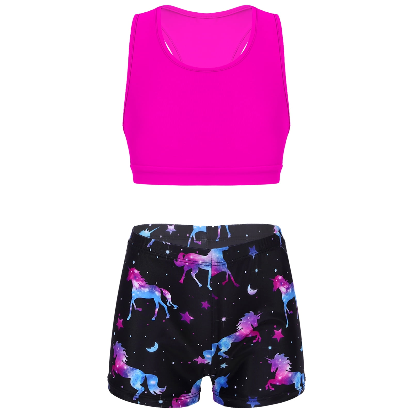 Jowowha Girls Gymnastics/Dance/Sports Two Piece Outfit Racer Back Crop ...