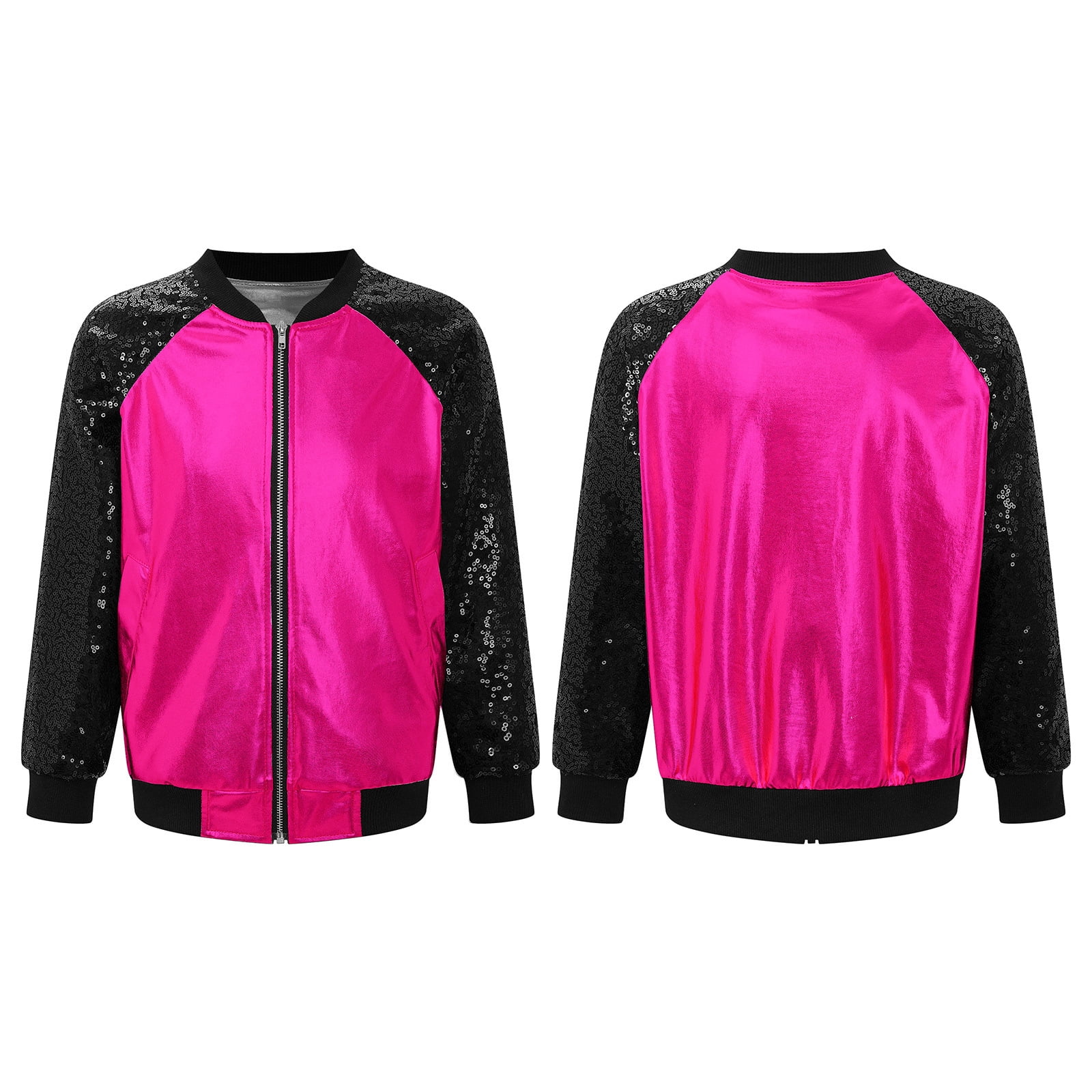 Jowowha Girls Zip Up Sequins Metallic Long Sleeve Bomber Jacket Shiny ...