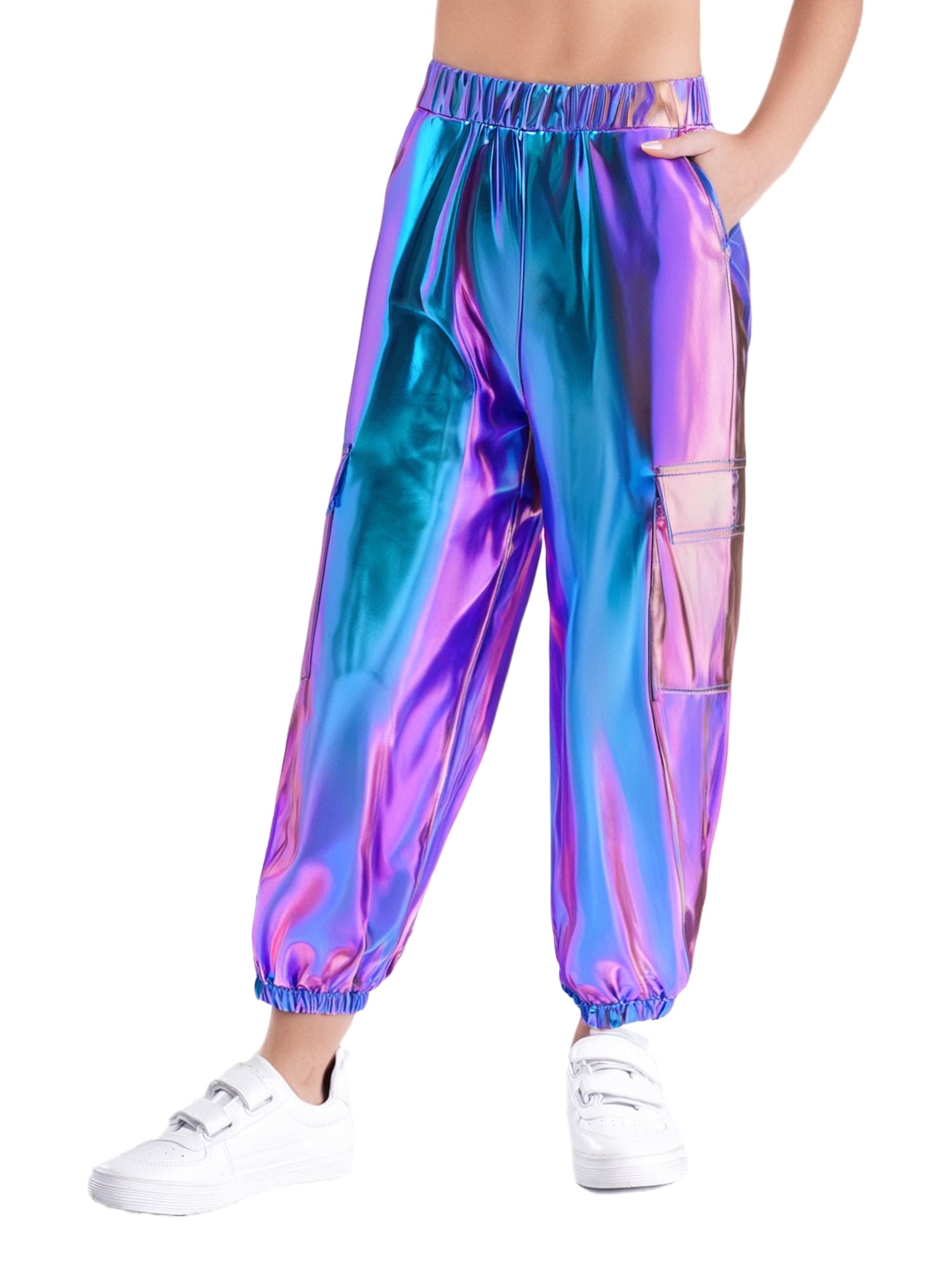 Jowowha Kids Girls Boys Metallic Dance Cargo Pants Shiny Harem Trousers ...