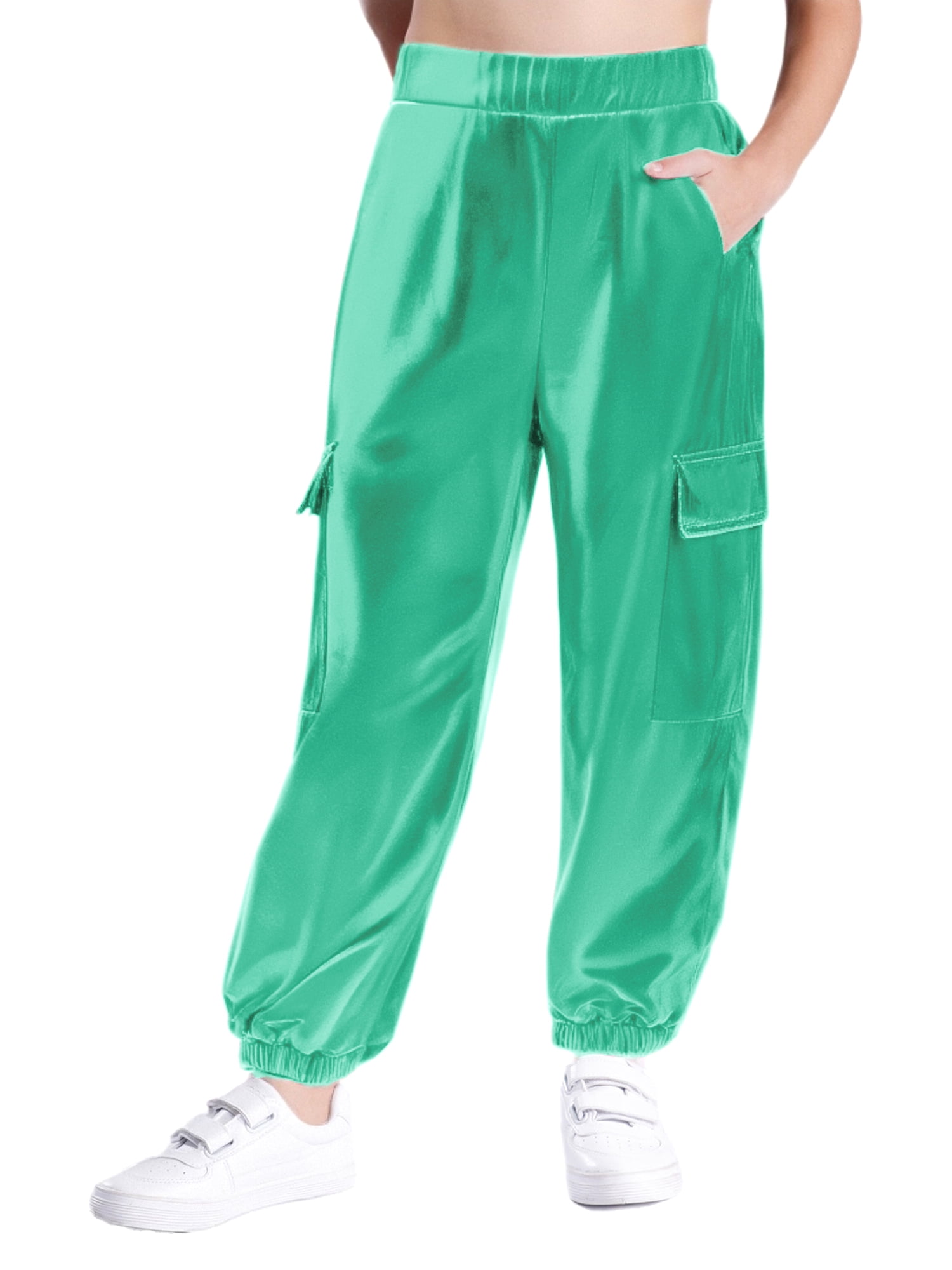 Jowowha Kids Girls Boys Metallic Dance Cargo Pants Shiny Harem Trousers ...
