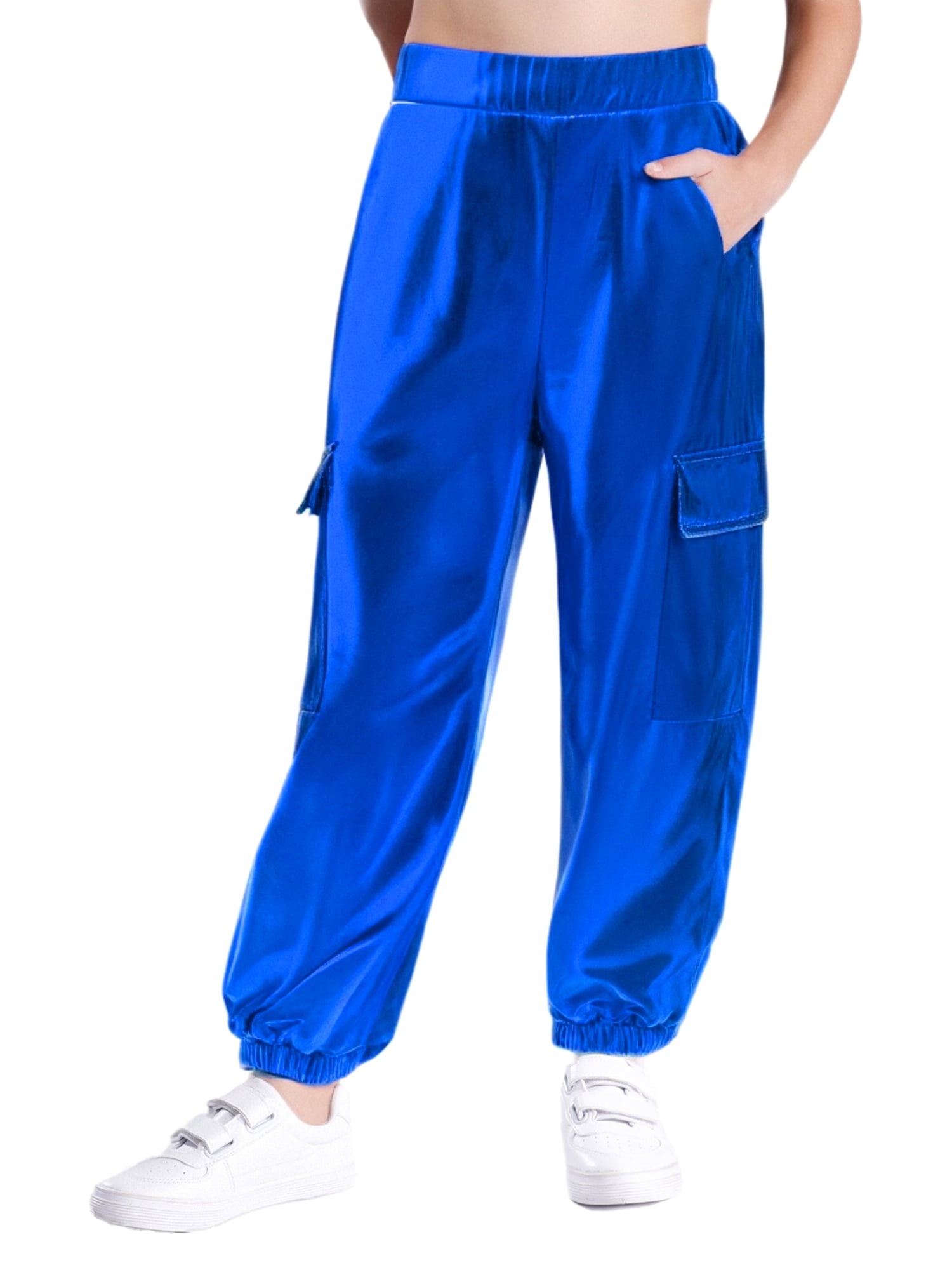 Jowowha Kids Girls Boys Metallic Dance Cargo Pants Shiny Harem Trousers ...
