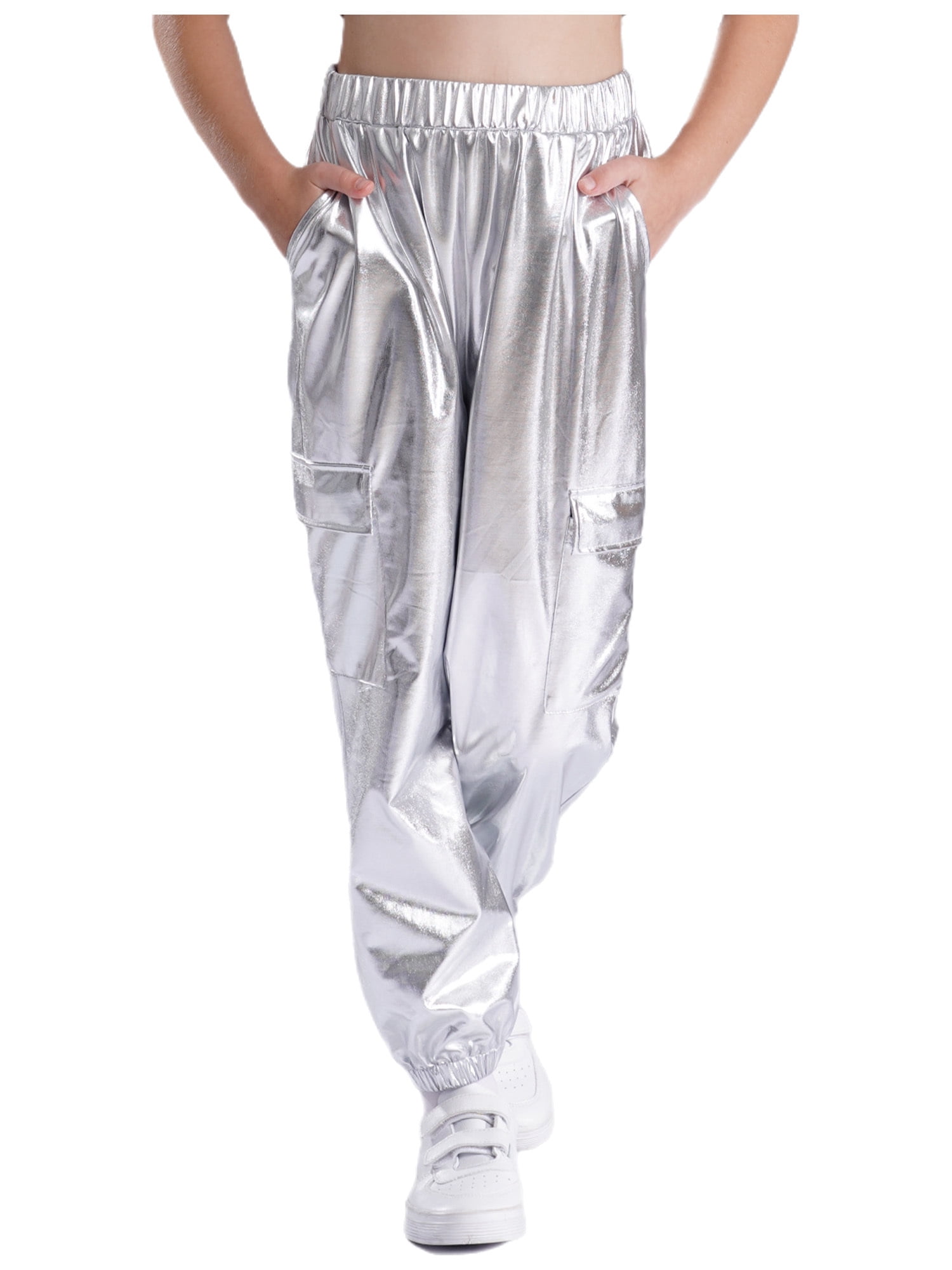 Jowowha Kids Girls Boys Metallic Dance Cargo Pants Shiny Harem Trousers ...