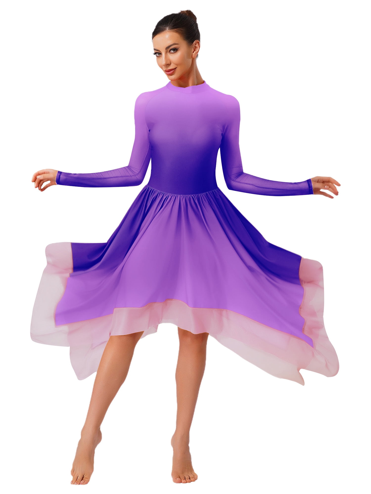 Jowowha Lyrical Dance Dress for Women Gradient Color Flowy Ballet ...