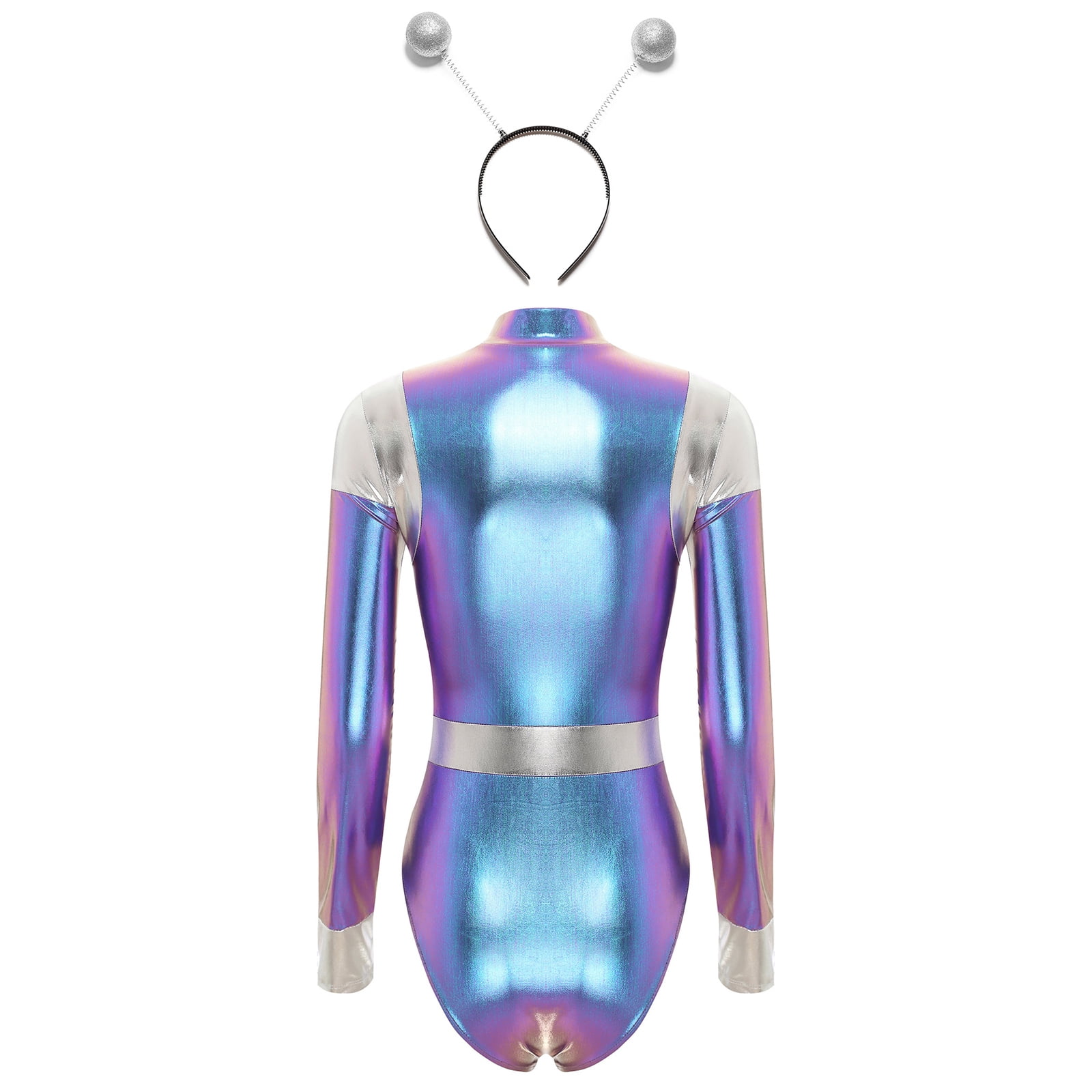 Jowowha Space Astronaut Jumpsuit for Women Shiny Metallic Bodysuit ...