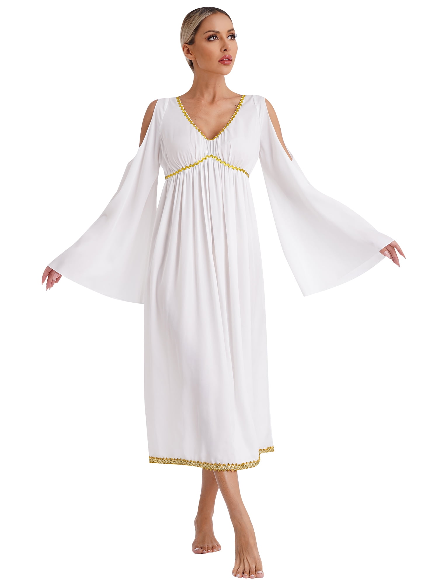 Jowowha Women Flare Sleeve Church Robe Liturgical Praise Dance Dress ...