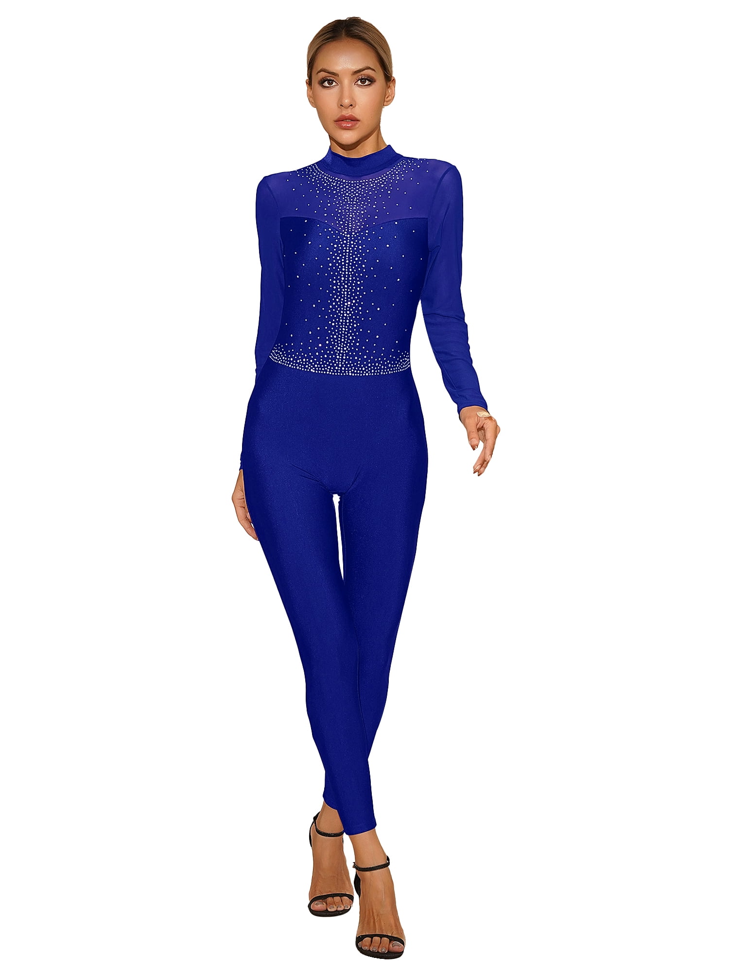 Jowowha Women Gymnastics Leotard Unitard Shiny Rhinestone Full Length ...