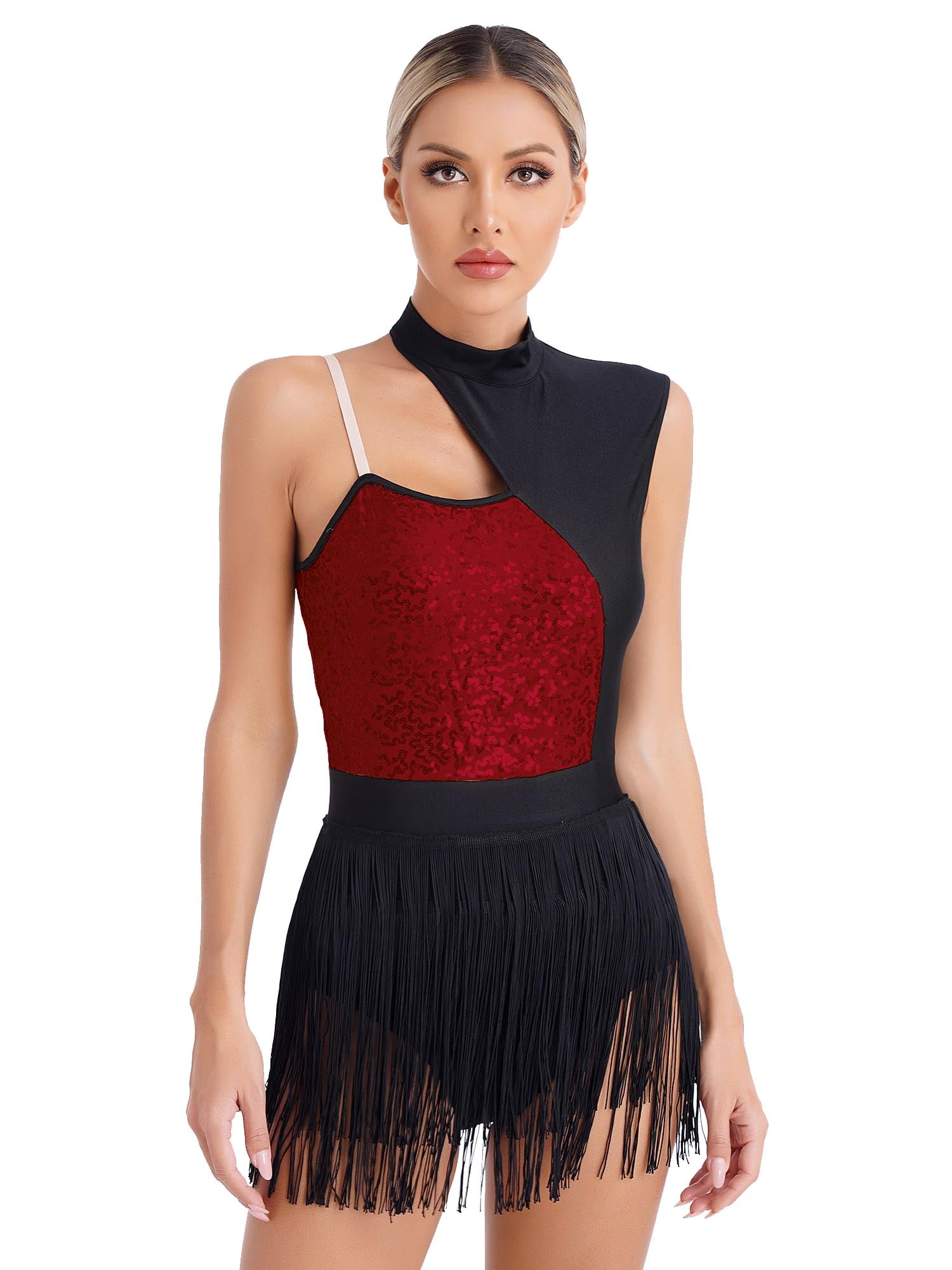 Jowowha Women Sleeveless Contrast Color Latin Leotard Jazz Dance Dress ...