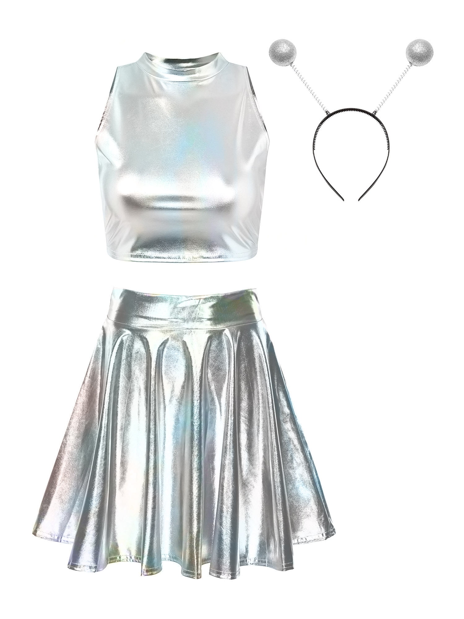 Jowowha Womens Metallic Alien Costume Sleeveless Crop Top with Skirts ...