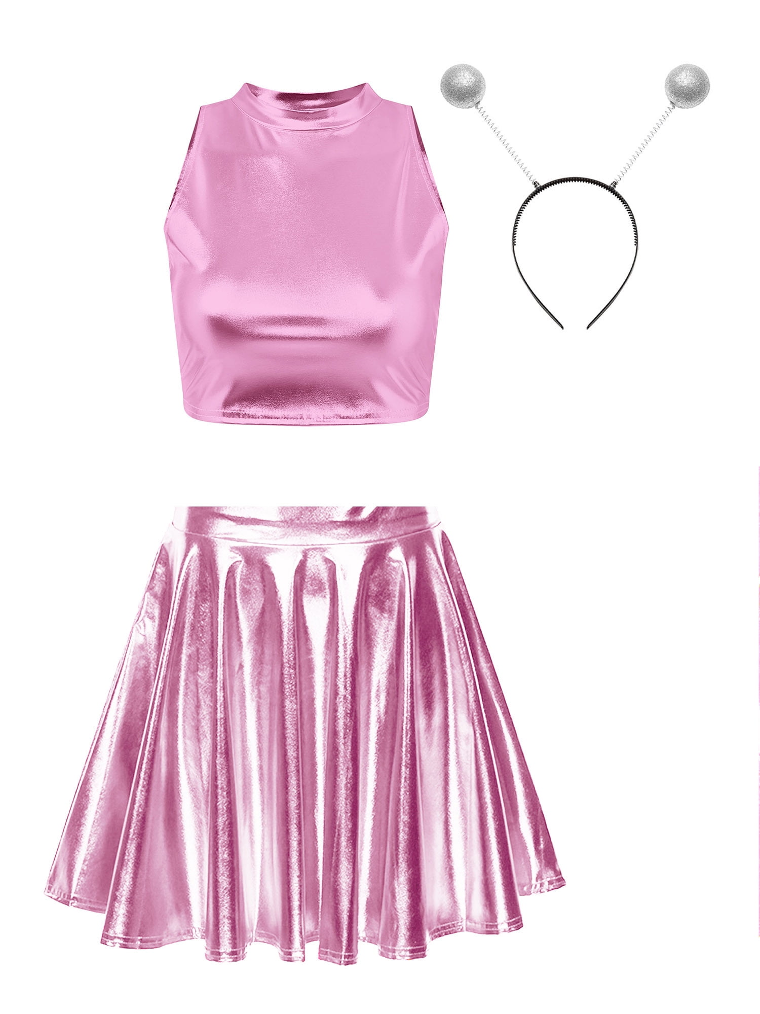 Jowowha Womens Metallic Alien Costume Sleeveless Crop Top with Skirts ...