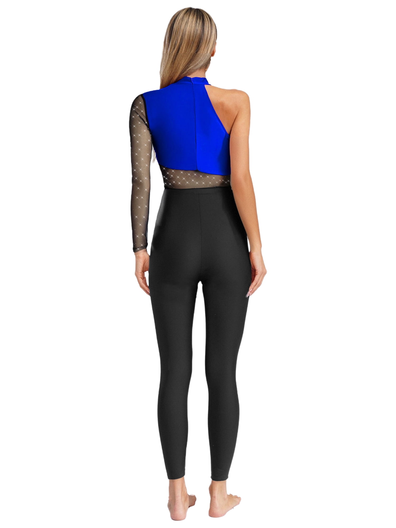 Jowowha Womens One Shoulder Dance Unitard Shiny One Piece Jumpsuit ...
